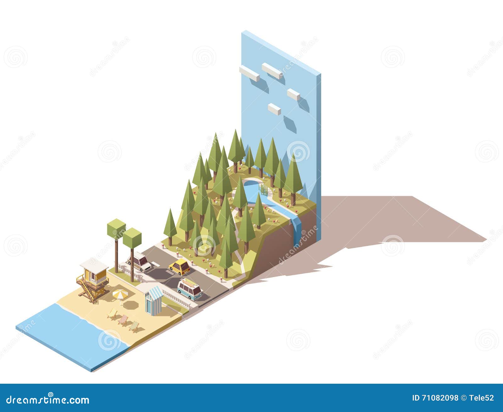 Vector Isometric Seaside Landscape Stock Vector - Illustration of palm ...