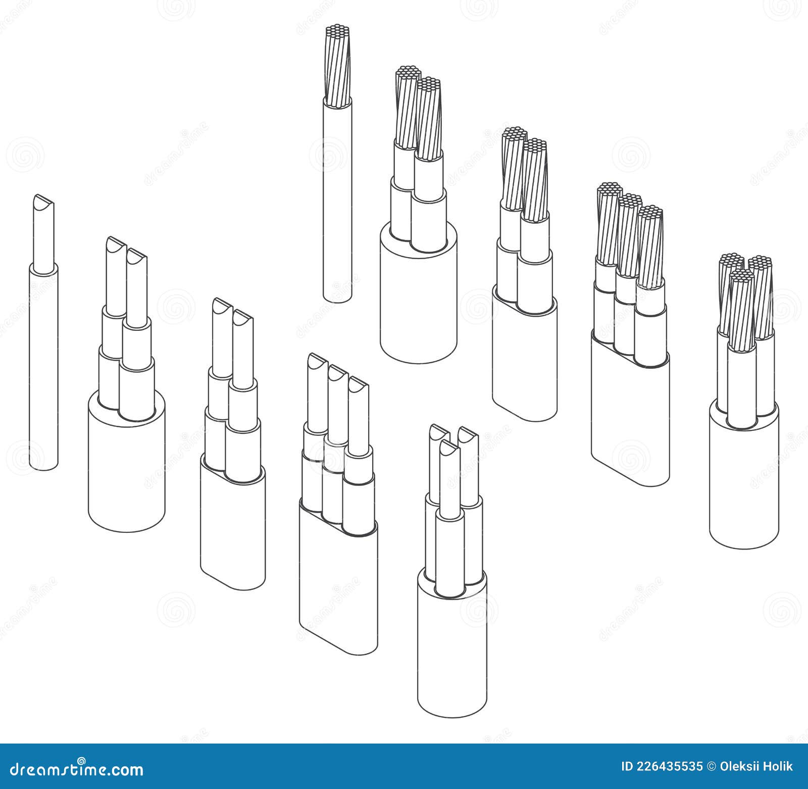 Vector Isometric Set of Armored Electric Cable Wires Stock Vector ...