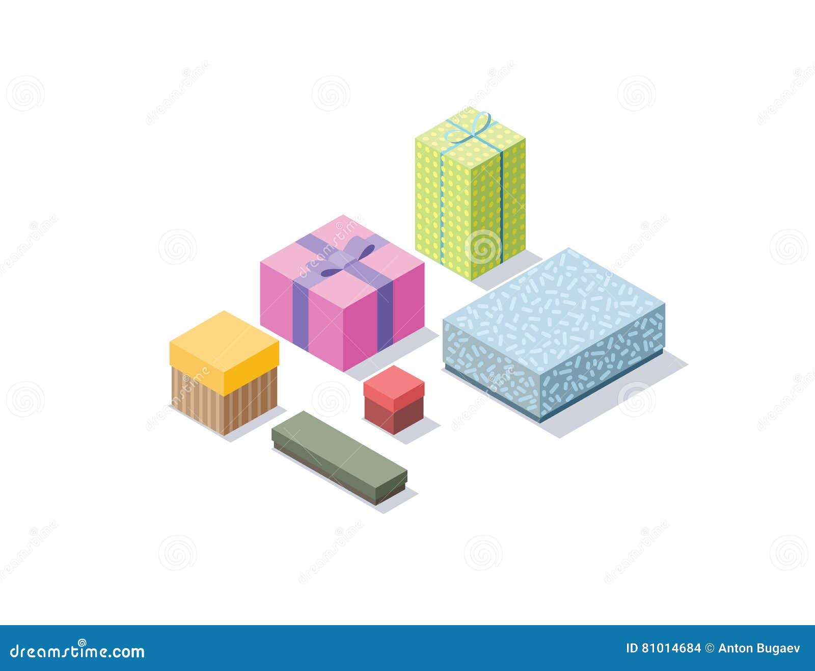 Vector Isometric Set of Colorful Gift Boxes, 3D Flat Design Present ...