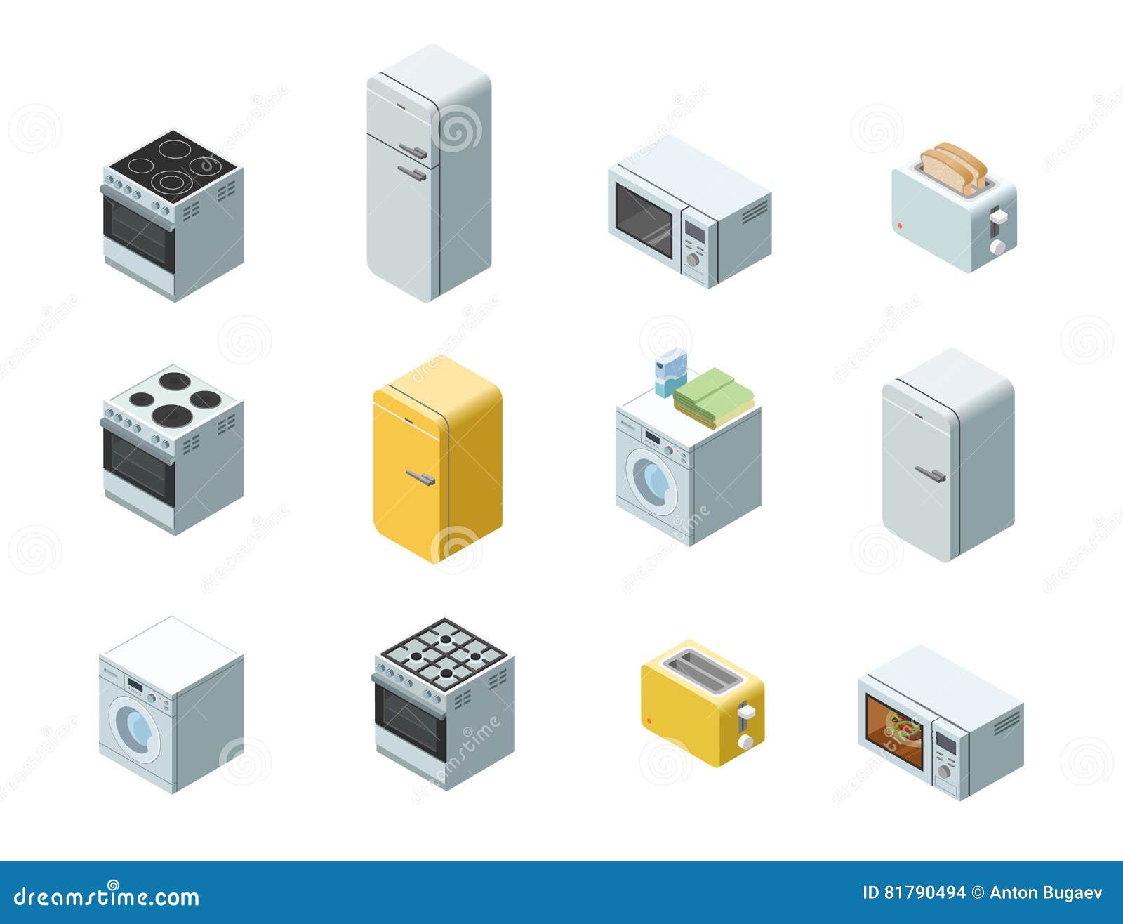 Vector Isometric Set of Household Appliances Icon, 3d Flat Interior ...