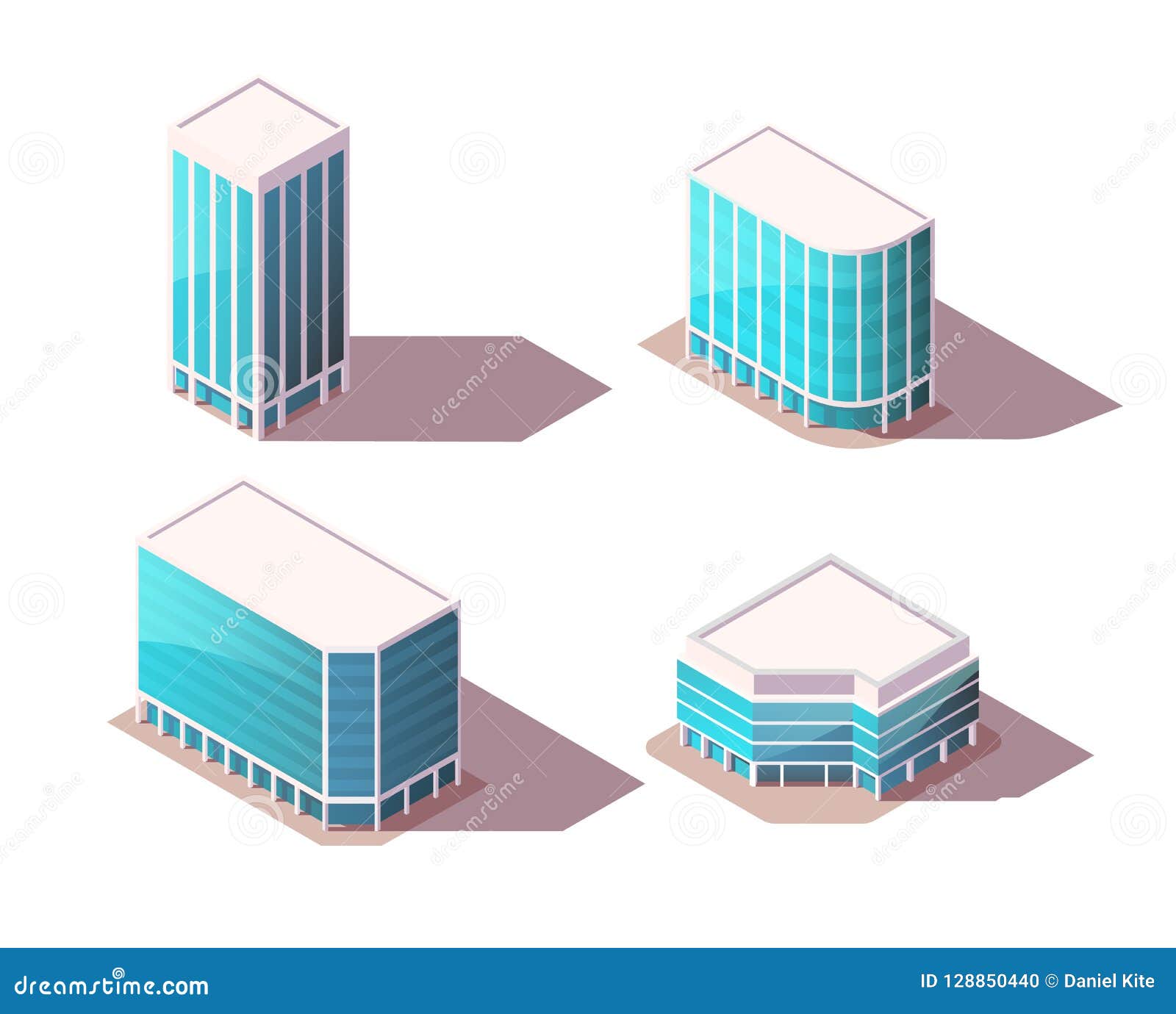 Vector Isometric Set Office Buildings with Realistic Shadows. High ...