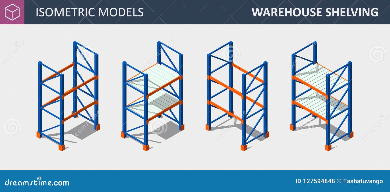 Vector Isometric Set of Storage Shalving or Rack. Stock Vector ...