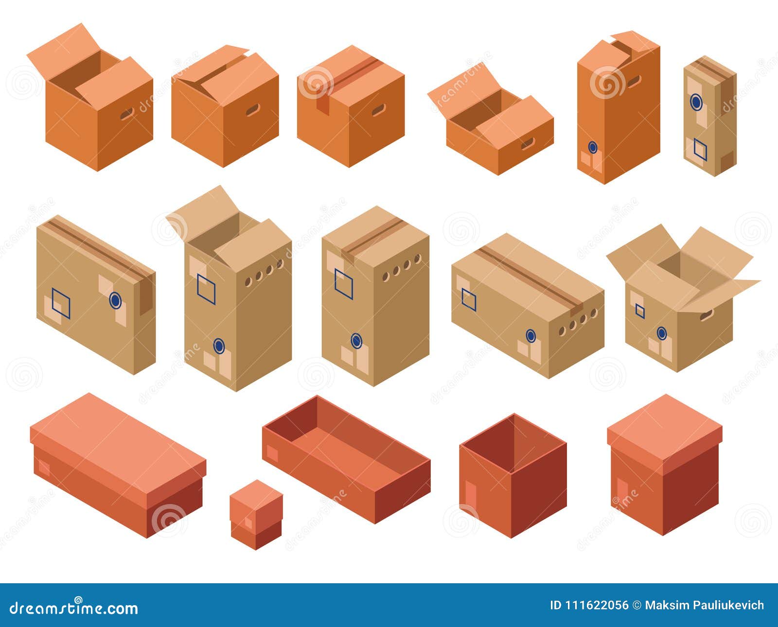 Vector Isometric Shipping Package Cardboard Box Stock Vector - Illustration of logistic, carton ...