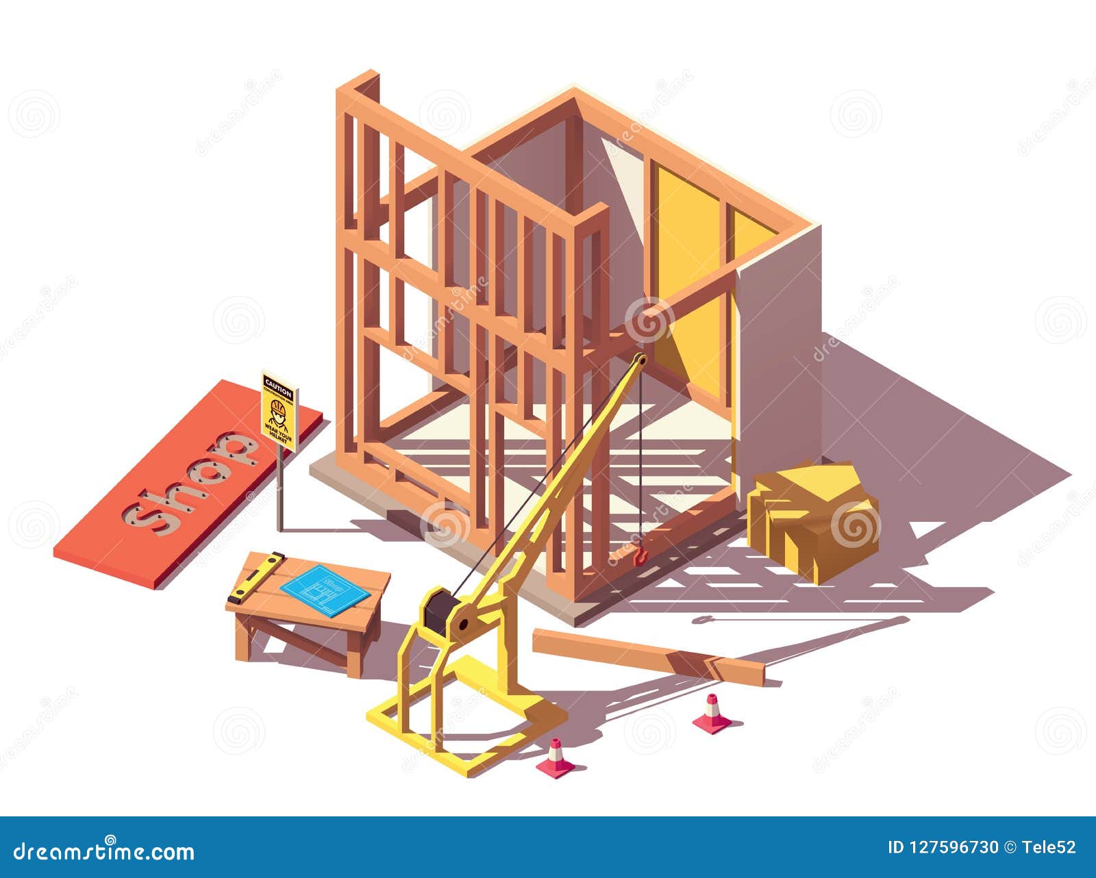 Vector Isometric Shop Construction Stock Vector - Illustration of sign ...