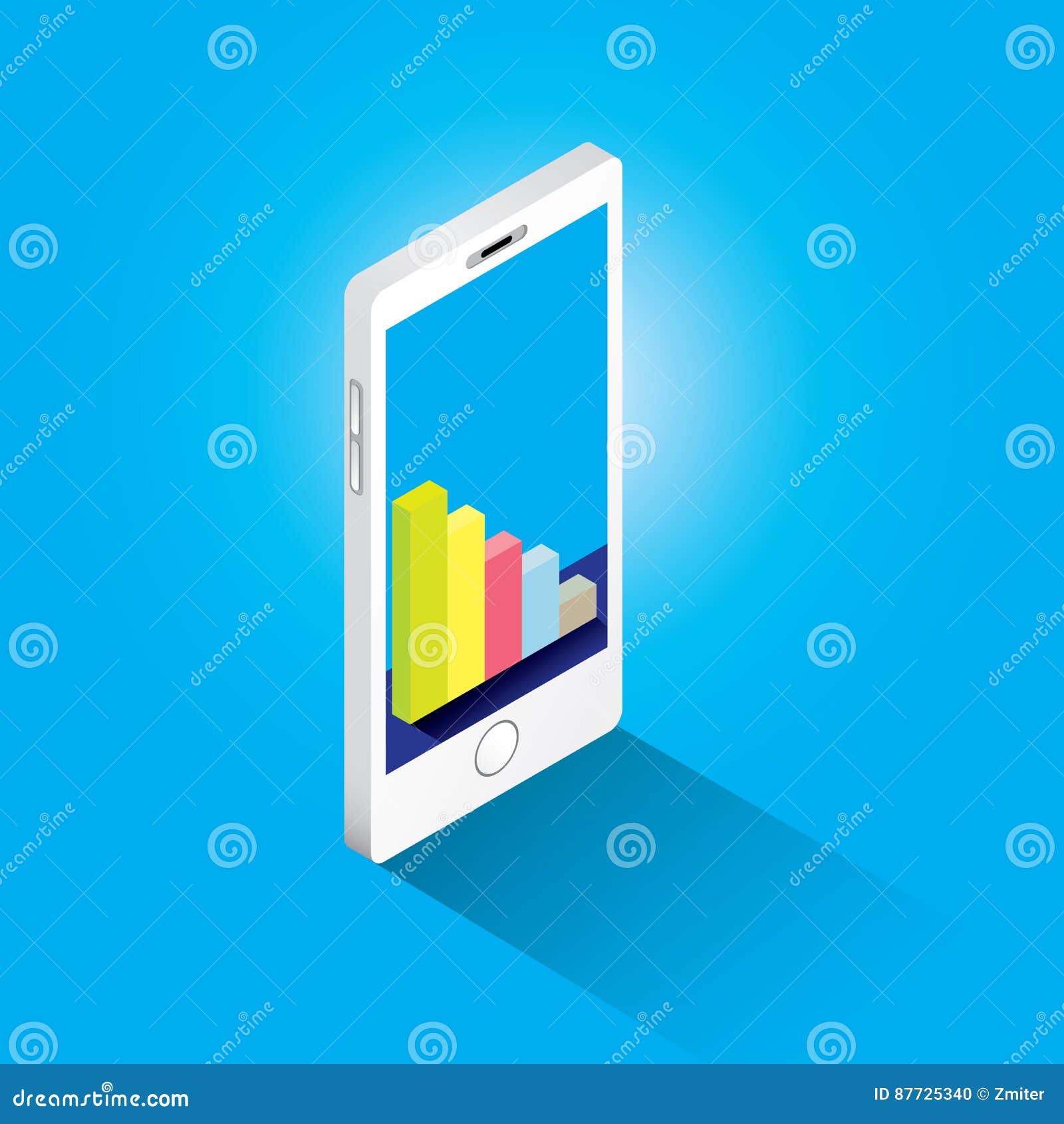 Vector Isometric Smartphone with Graph and Charts Stock Vector - Illustration of data, concept ...