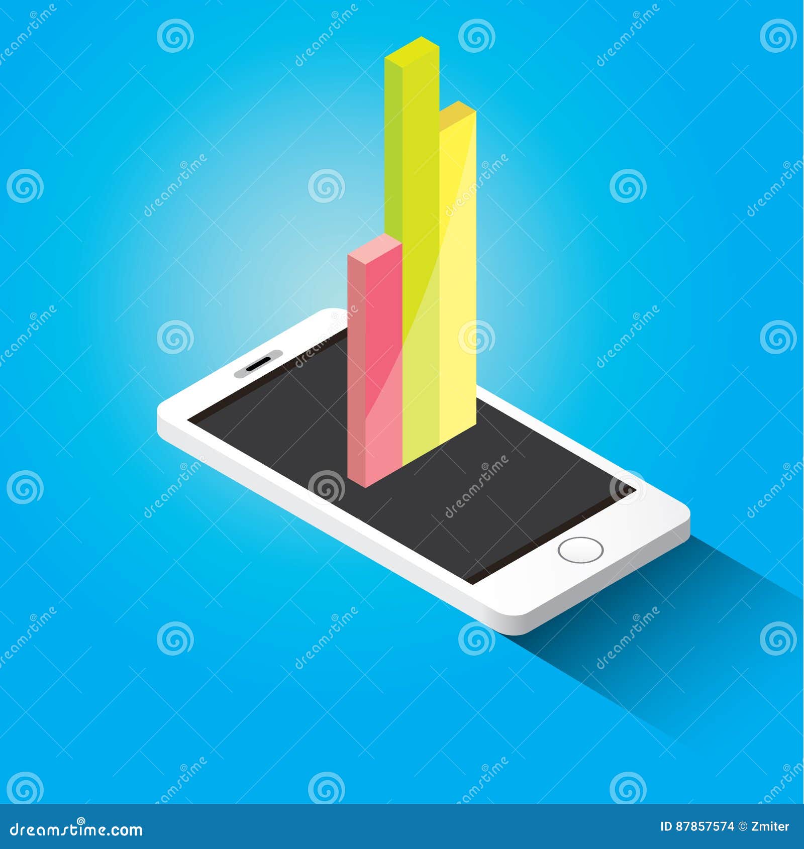 Vector Isometric Smartphone with Graph and Charts Stock Vector - Illustration of network ...