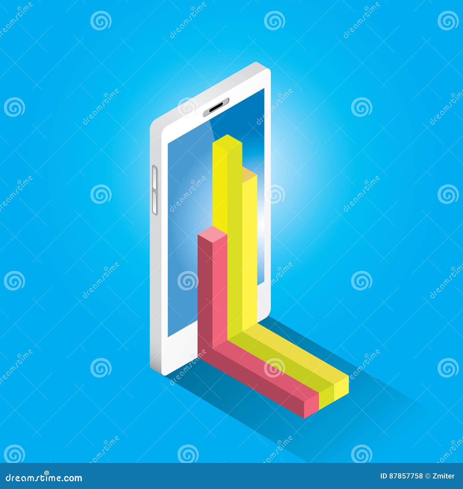 Vector Isometric Smartphone with Graph and Charts Stock Vector - Illustration of analytics ...