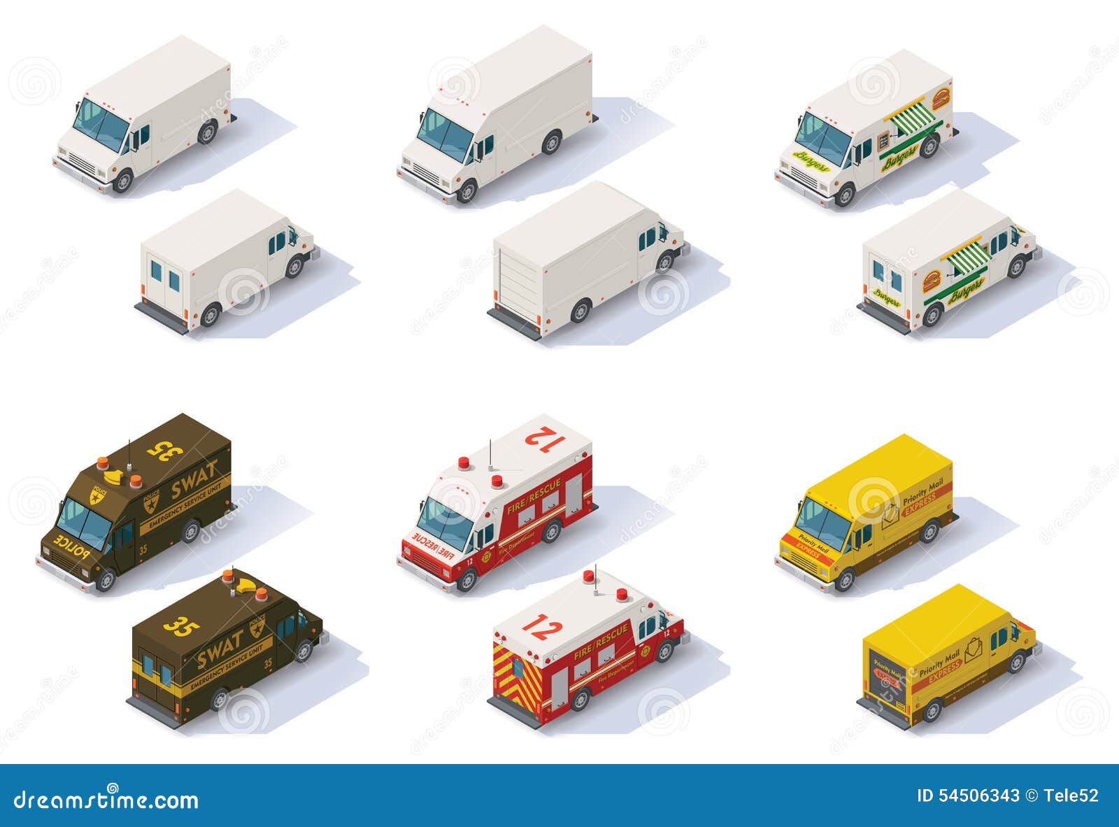 Vector Isometric Step Vans Set Stock Vector - Illustration of business ...