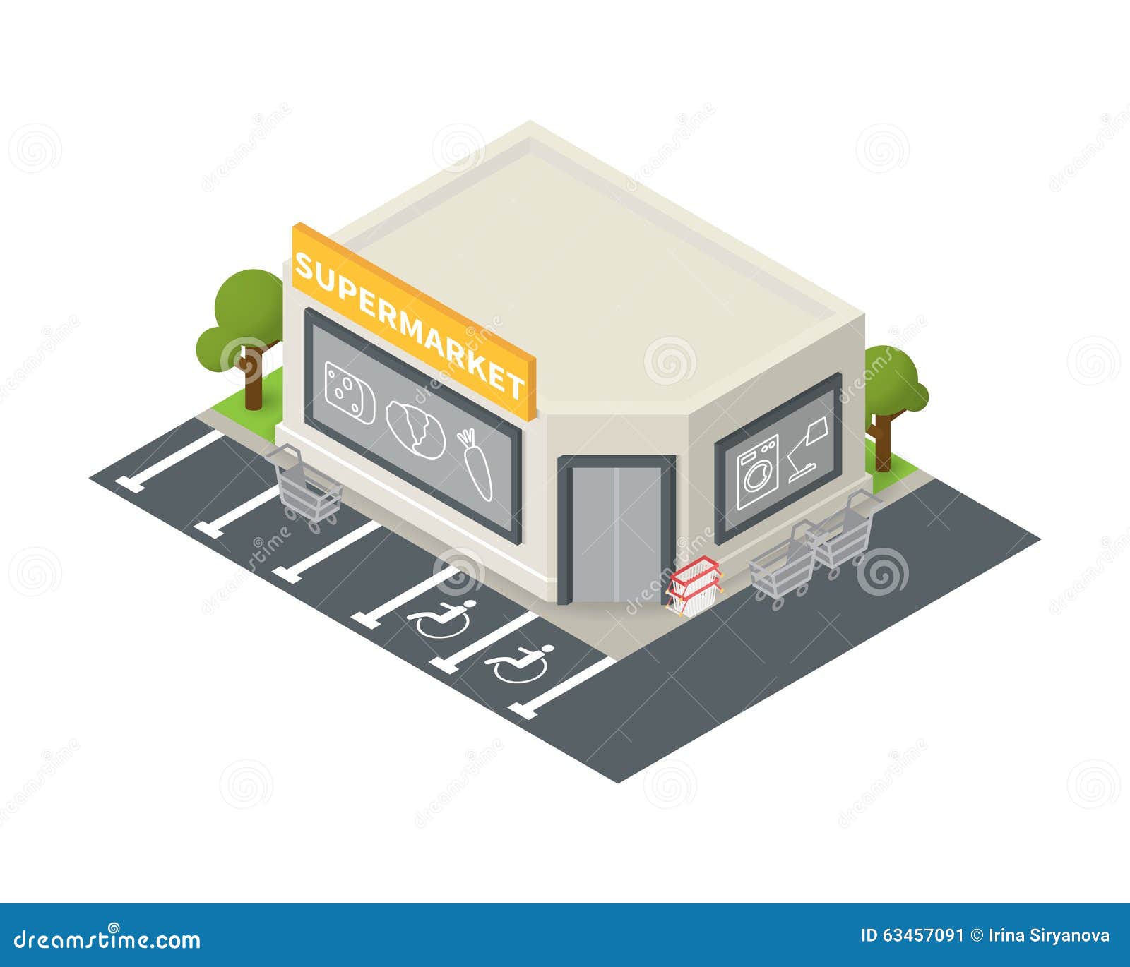 Vector Isometric Supermarket Building Icon Stock Vector - Illustration ...