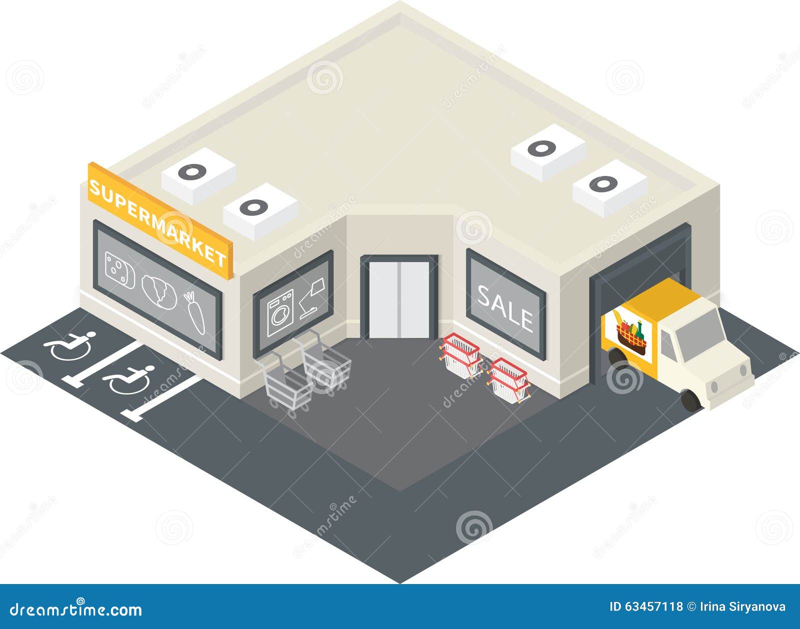 Vector Isometric Supermarket Building Icon Stock Vector - Illustration ...