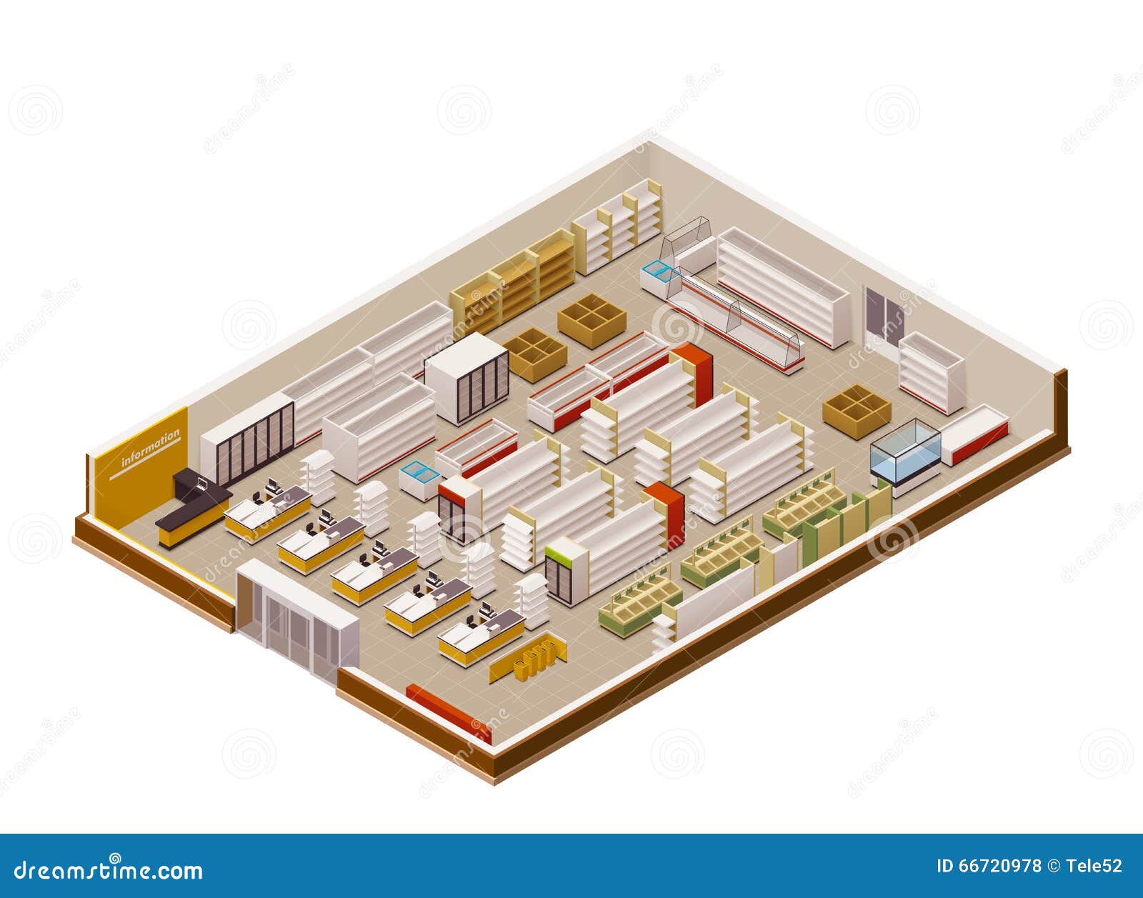 Vector Isometric Supermarket Cutaway Stock Vector - Illustration of ...