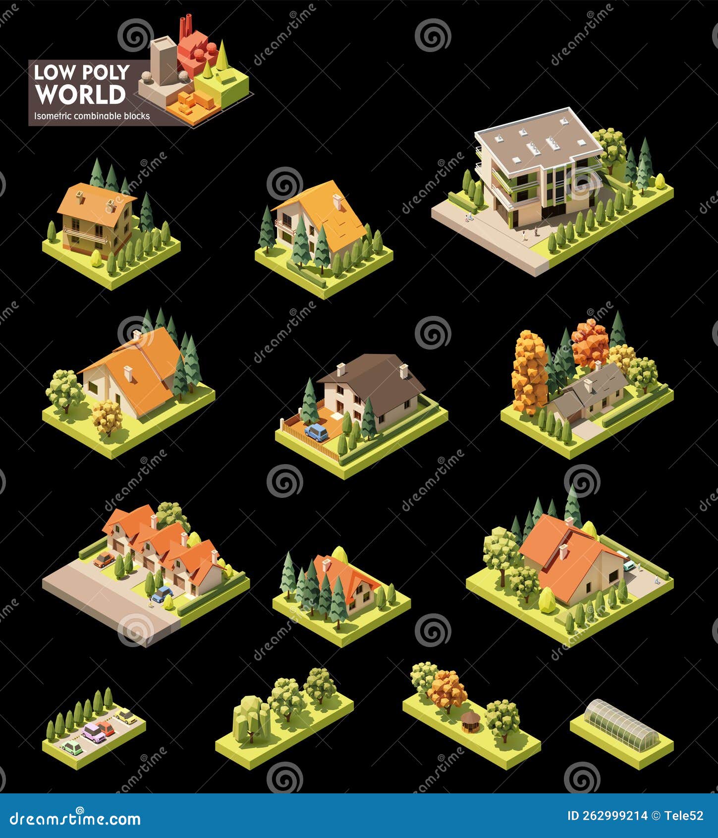 Vector Isometric Town Map Elements Stock Vector - Illustration of ...