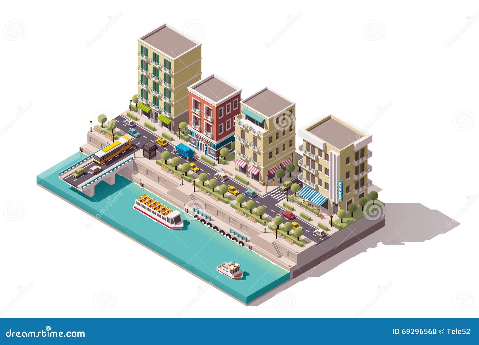Vector Isometric Town Street Stock Vector - Illustration of city, beach ...
