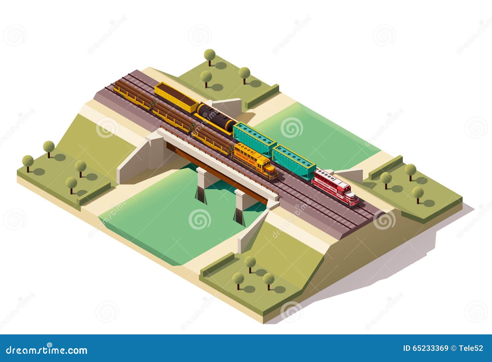 Vector Isometric Train Bridge Stock Vector - Illustration of design ...