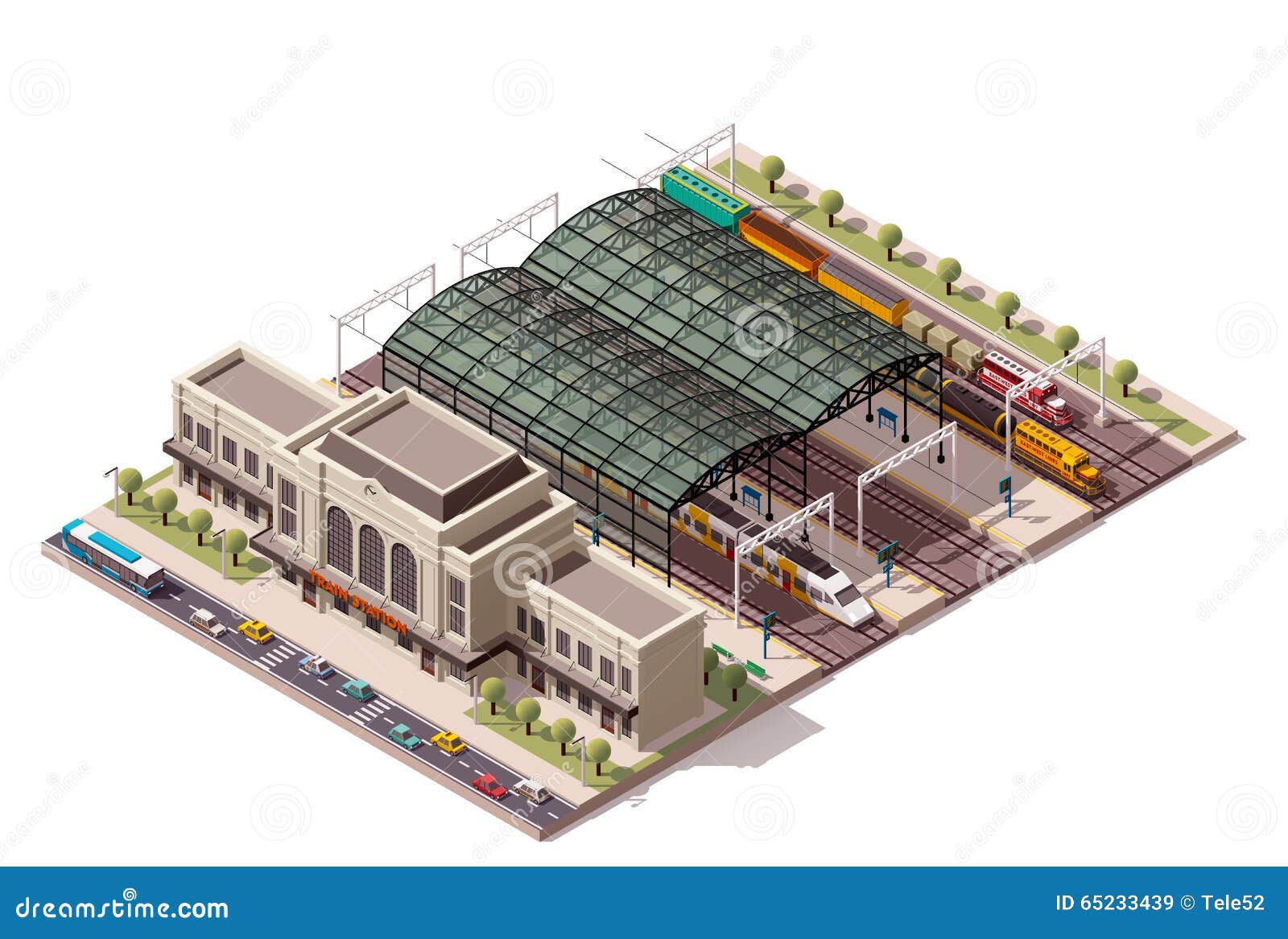 Vector Isometric Train Station Stock Vector - Image: 65233439