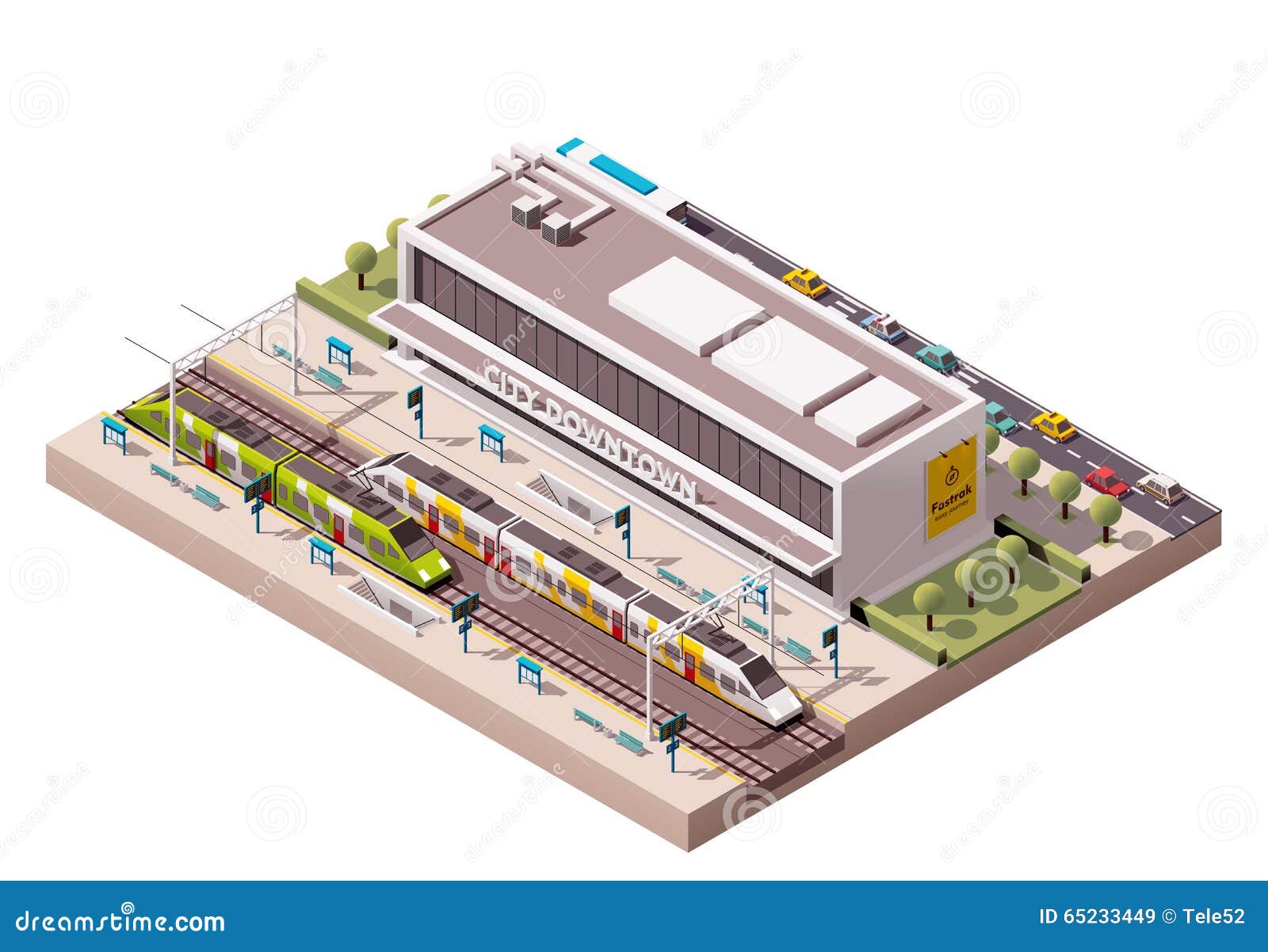 Vector Isometric Train Station Stock Vector - Illustration of depot, railway: 65233449