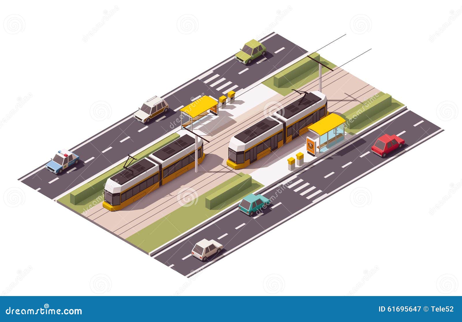 Vector Isometric Tram Station Stock Vector - Illustration of tracks ...