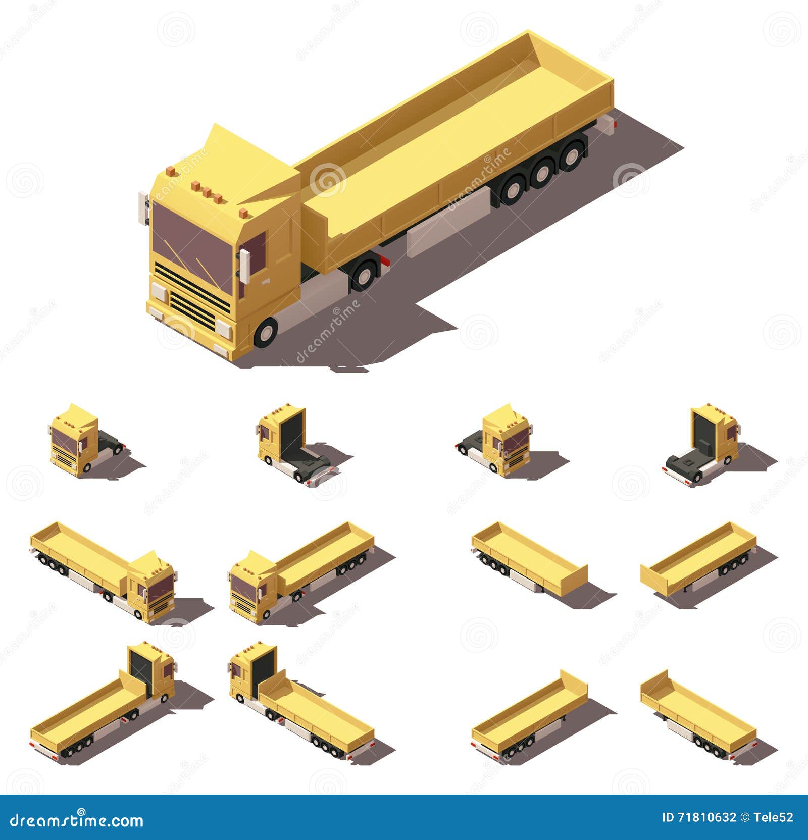 Vector Isometric Truck with Cargo Semi-trailer Icon Set Stock Vector ...