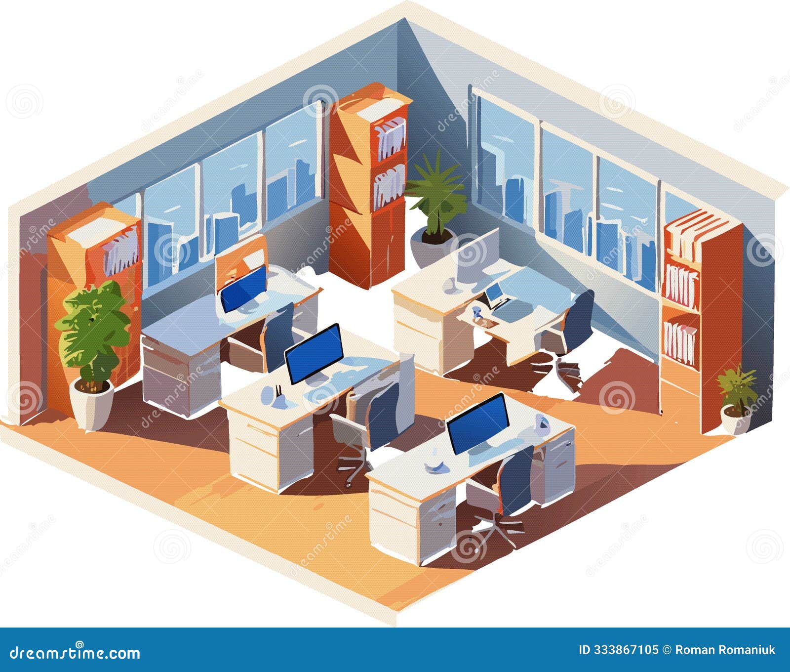 Vector Isometric Workplace in a Modern Office Composition. Business ...