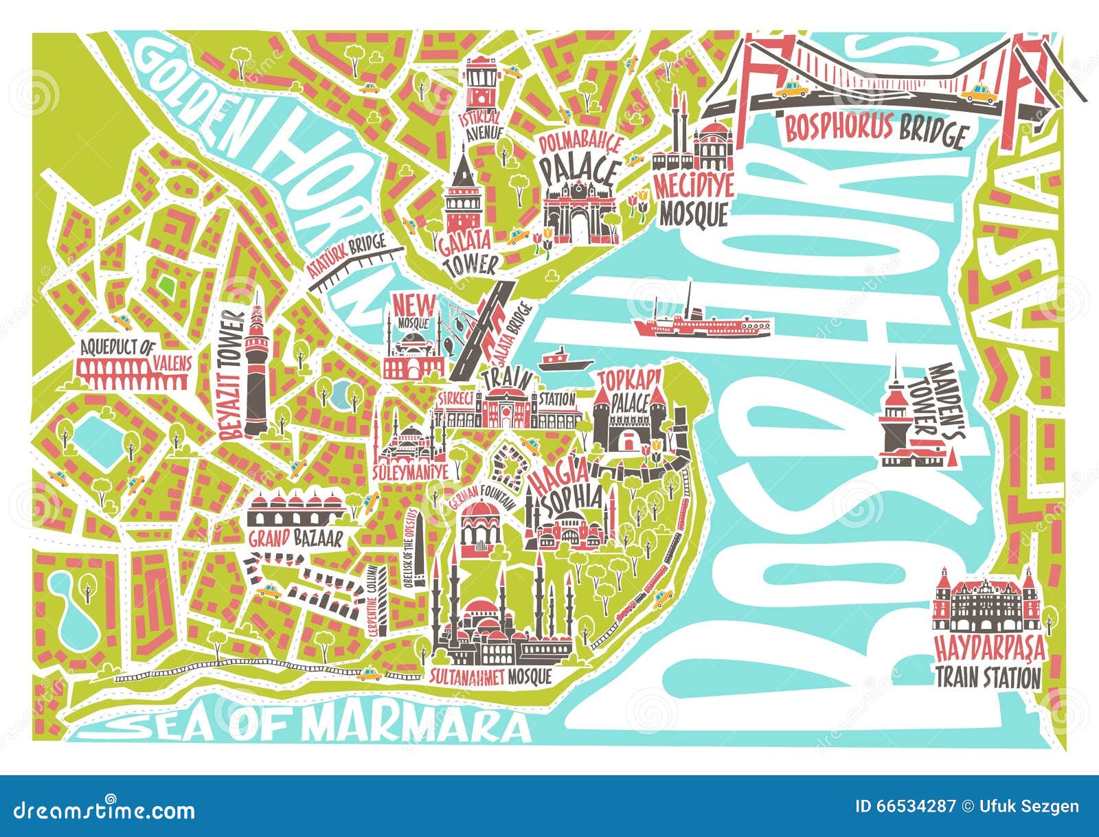 Vector Istanbul Map With Famous Landmarks | CartoonDealer.com #66534287
