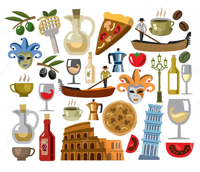 Vector italy icons set stock vector. Illustration of place - 35922993
