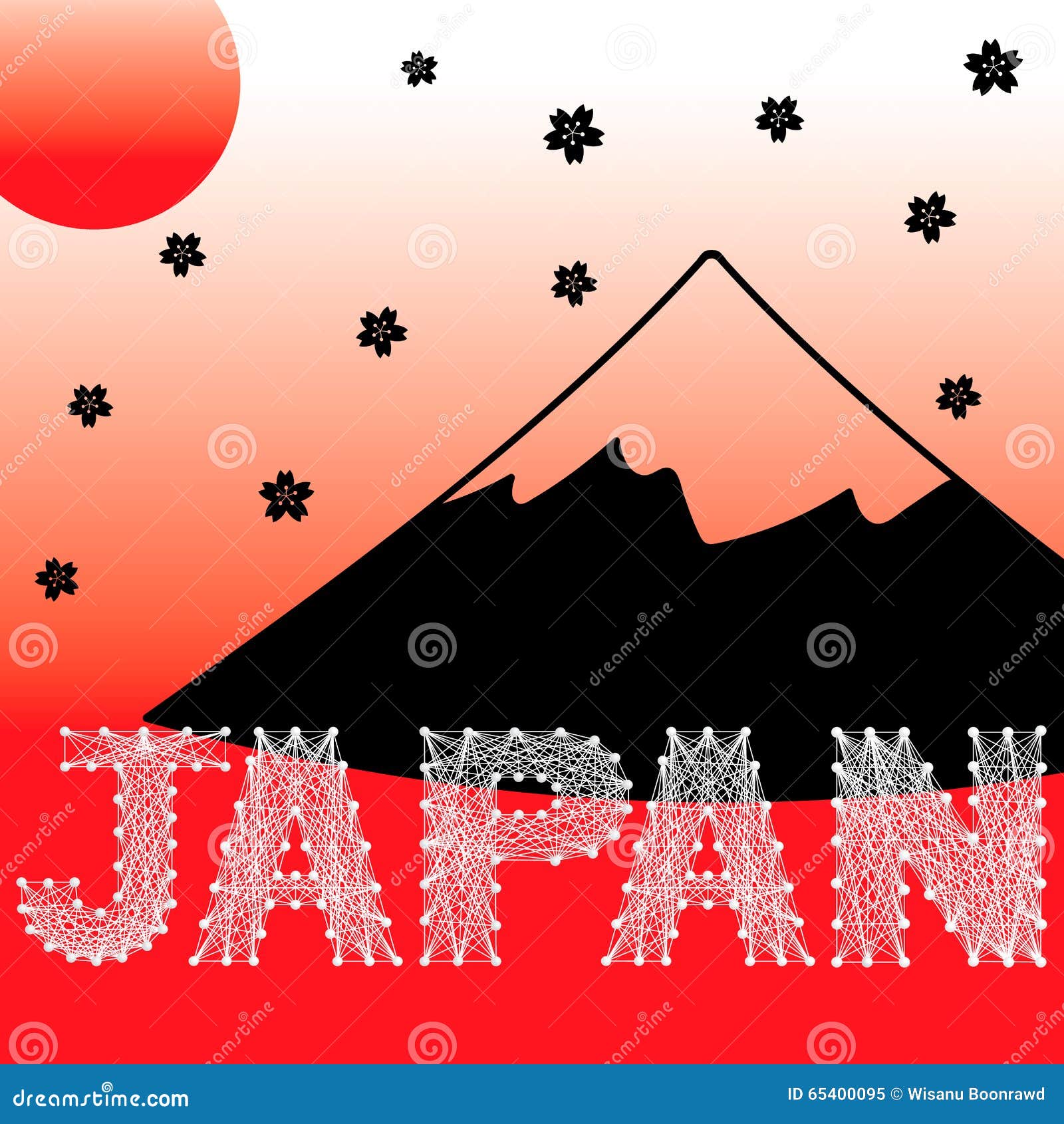 Vector Of Japan String Art, Fuji Mountain, Sun, Sakura Royalty-Free ...