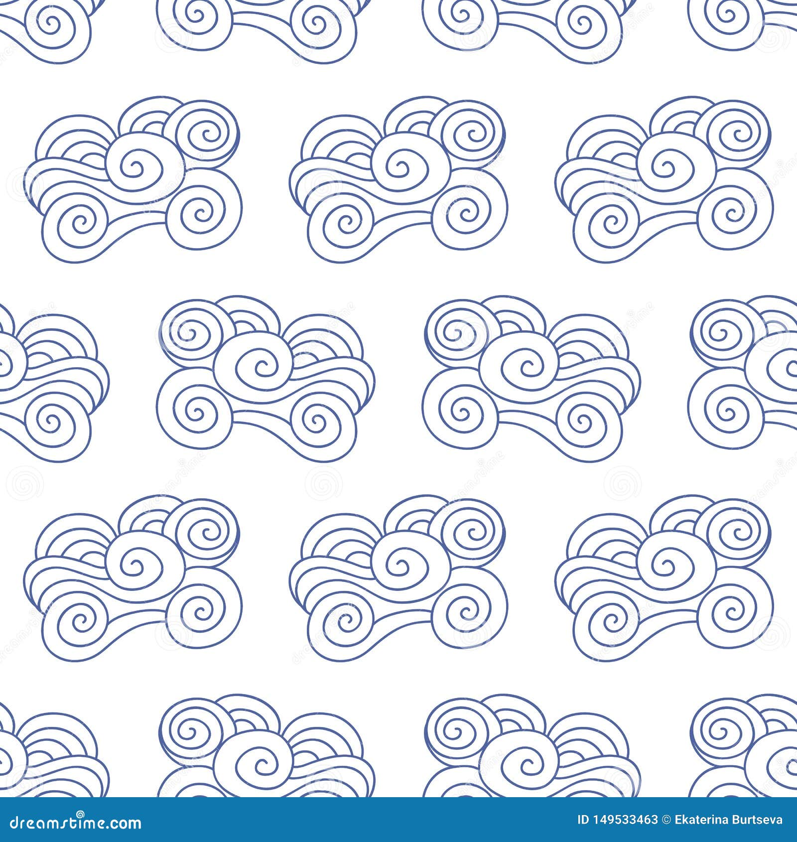 Vector Japanese, Chinese Blue Ocean Waves, Clouds Seamless Pattern ...