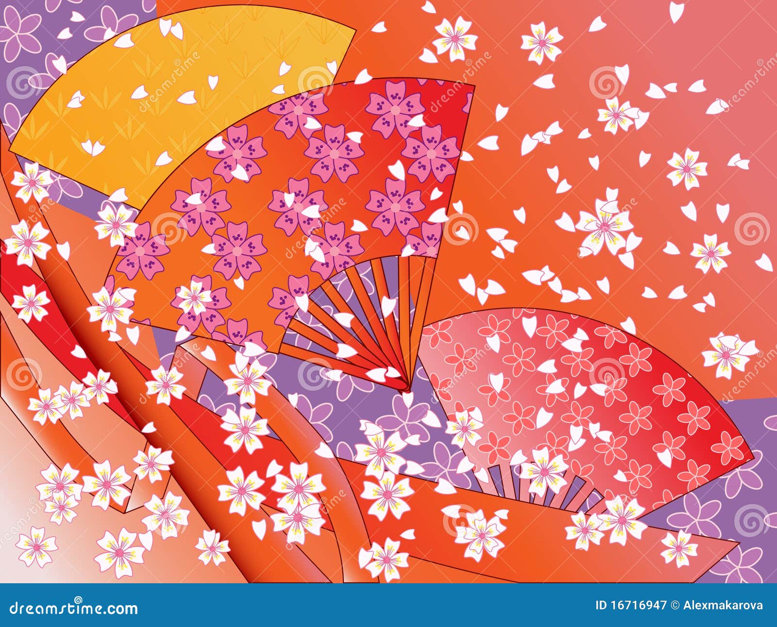 Vector Japanese Fans, Ribbons and Flowers Stock Vector - Illustration ...