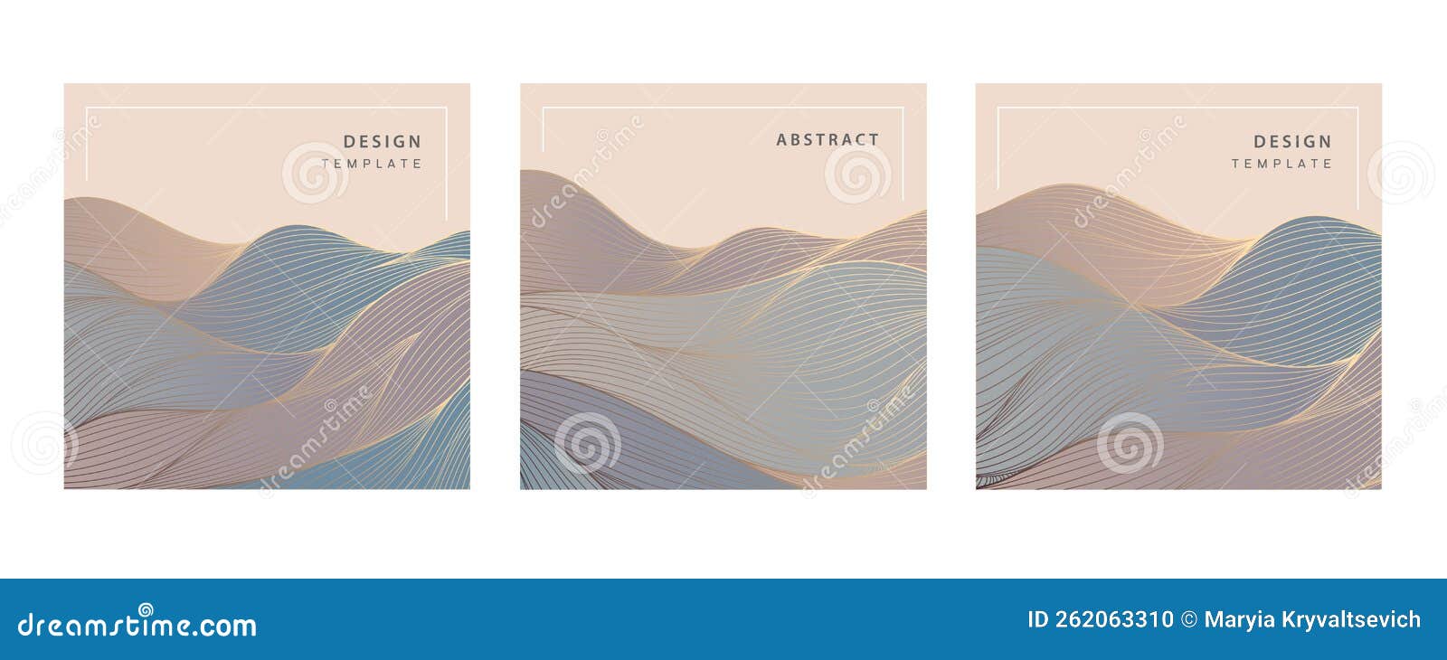 Vector Japanese Mountain Background, Wavy Line Style Square Cards Set. Collection of Design ...