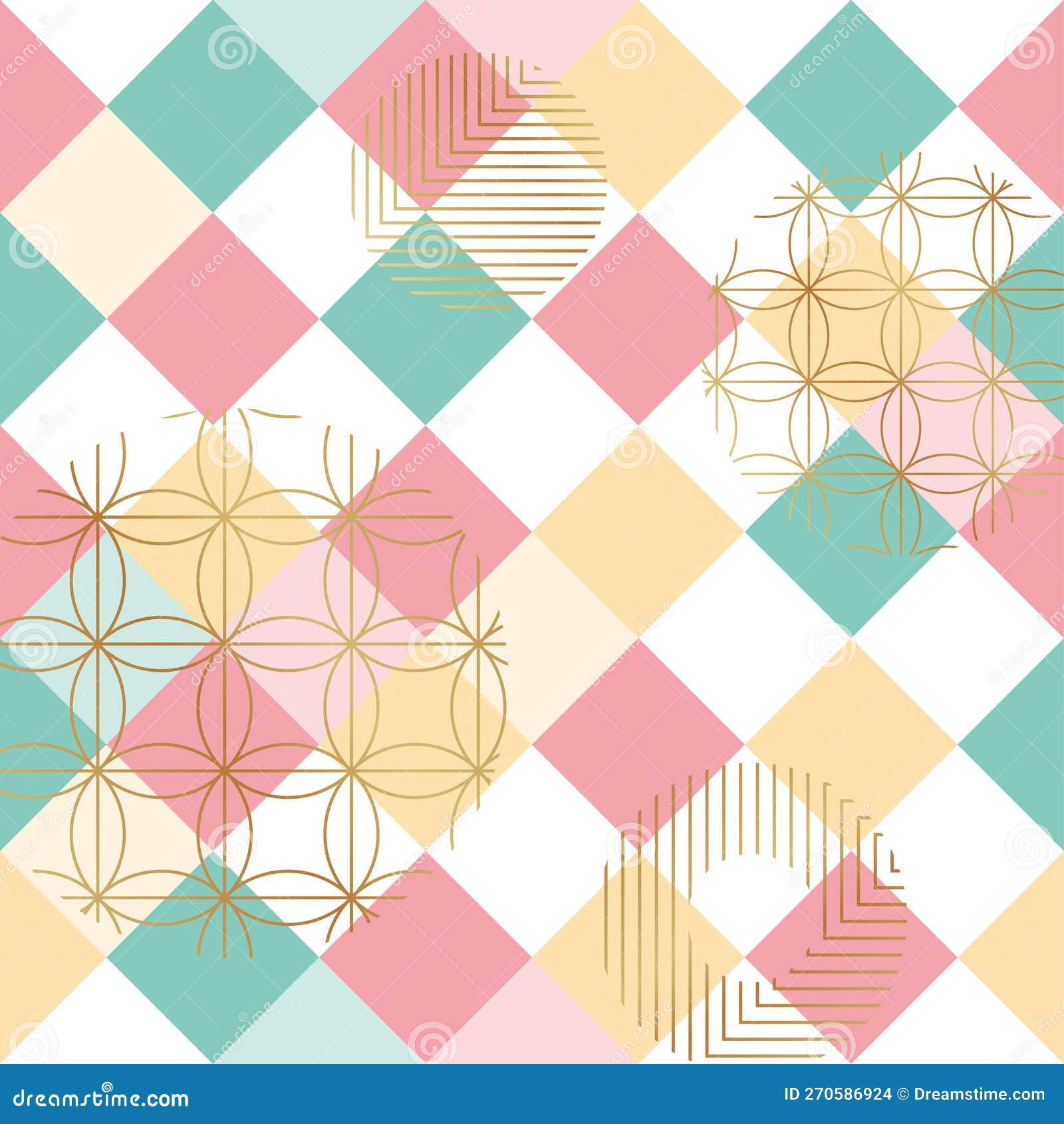 Japanese Style Multi Pastel Colors Floral and Checker Seamless Pattern ...