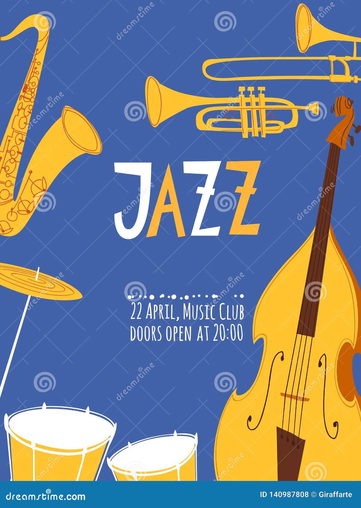 Vector Jazz Poster with Musical Instruments and Text Stock Vector ...