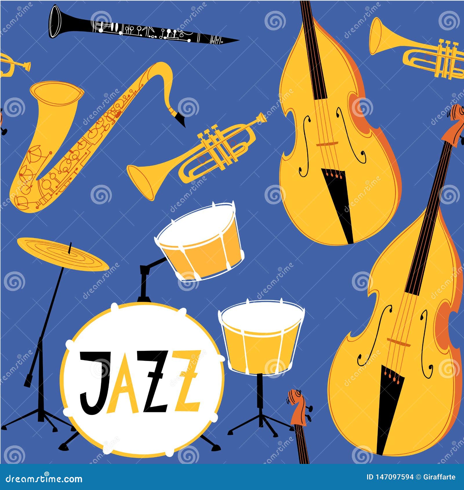 Vector Jazz Seamless Pattern with Musical Instruments Stock Vector ...