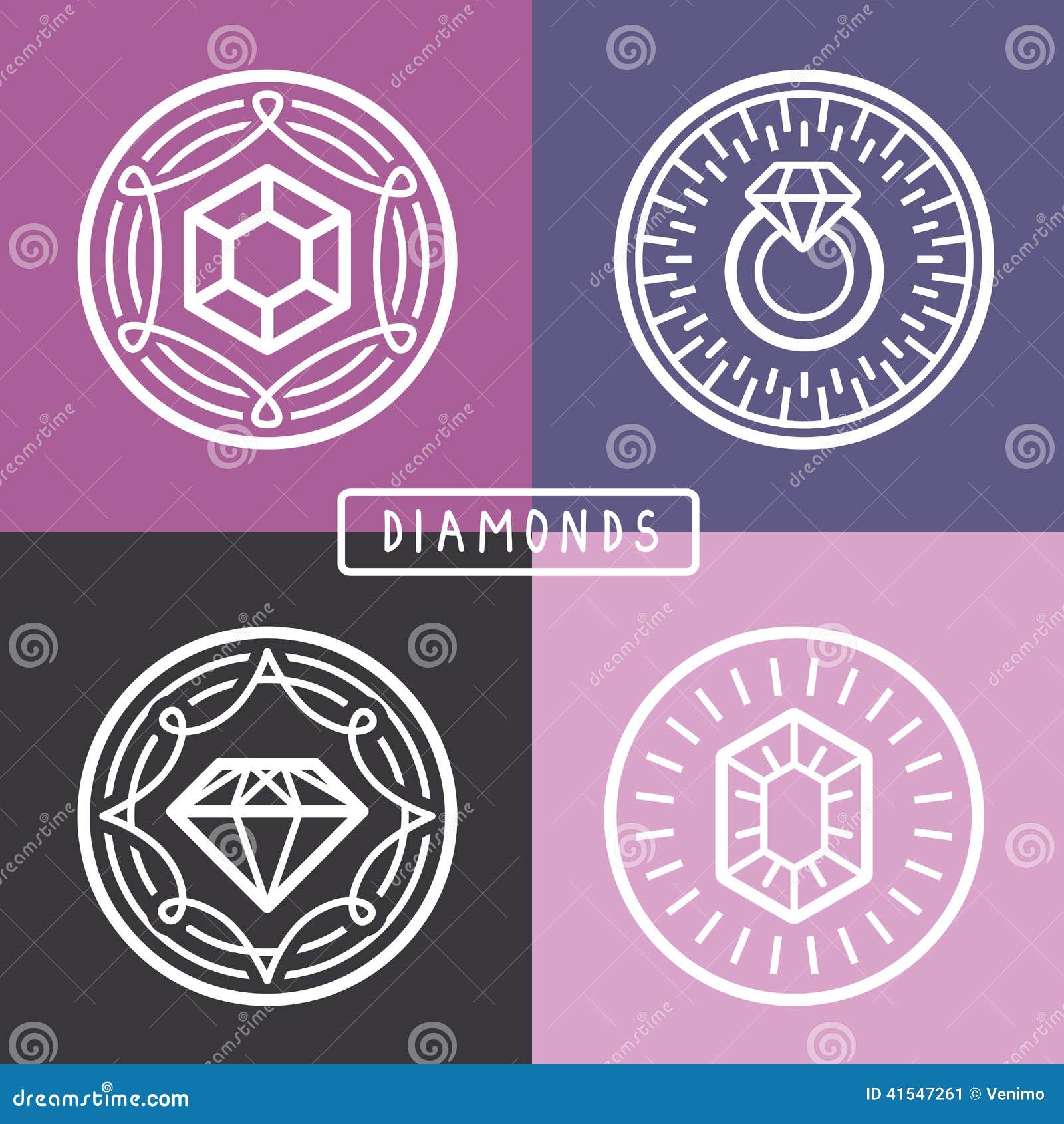 Vector Jewelry Signs and Emblems in Outline Style Stock Vector ...