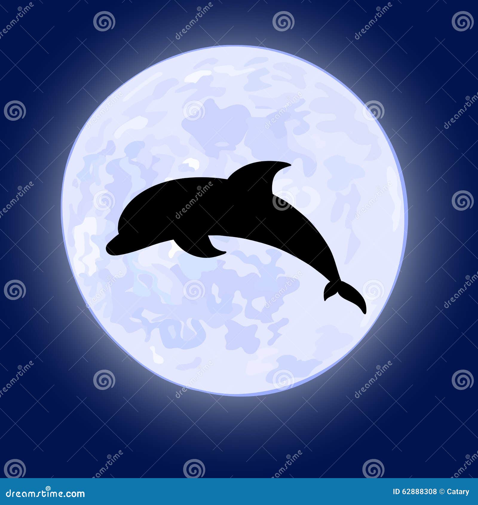 Vector Of Jumping Dolphin On Night Sky With Full Moon On The Background ...