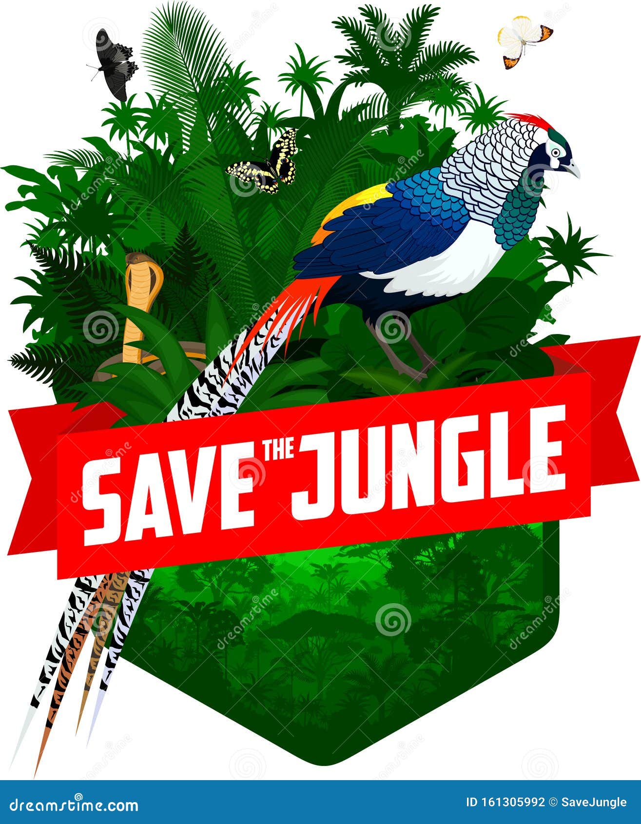 Vector Jungle Emblem with Diamond Pheasant Stock Vector - Illustration ...
