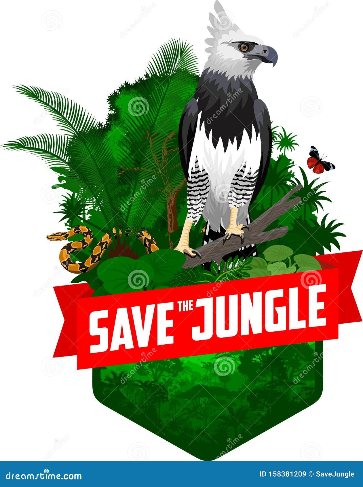 Vector Jungle Rainforest Emblem with Harpy Eagle Stock Vector ...