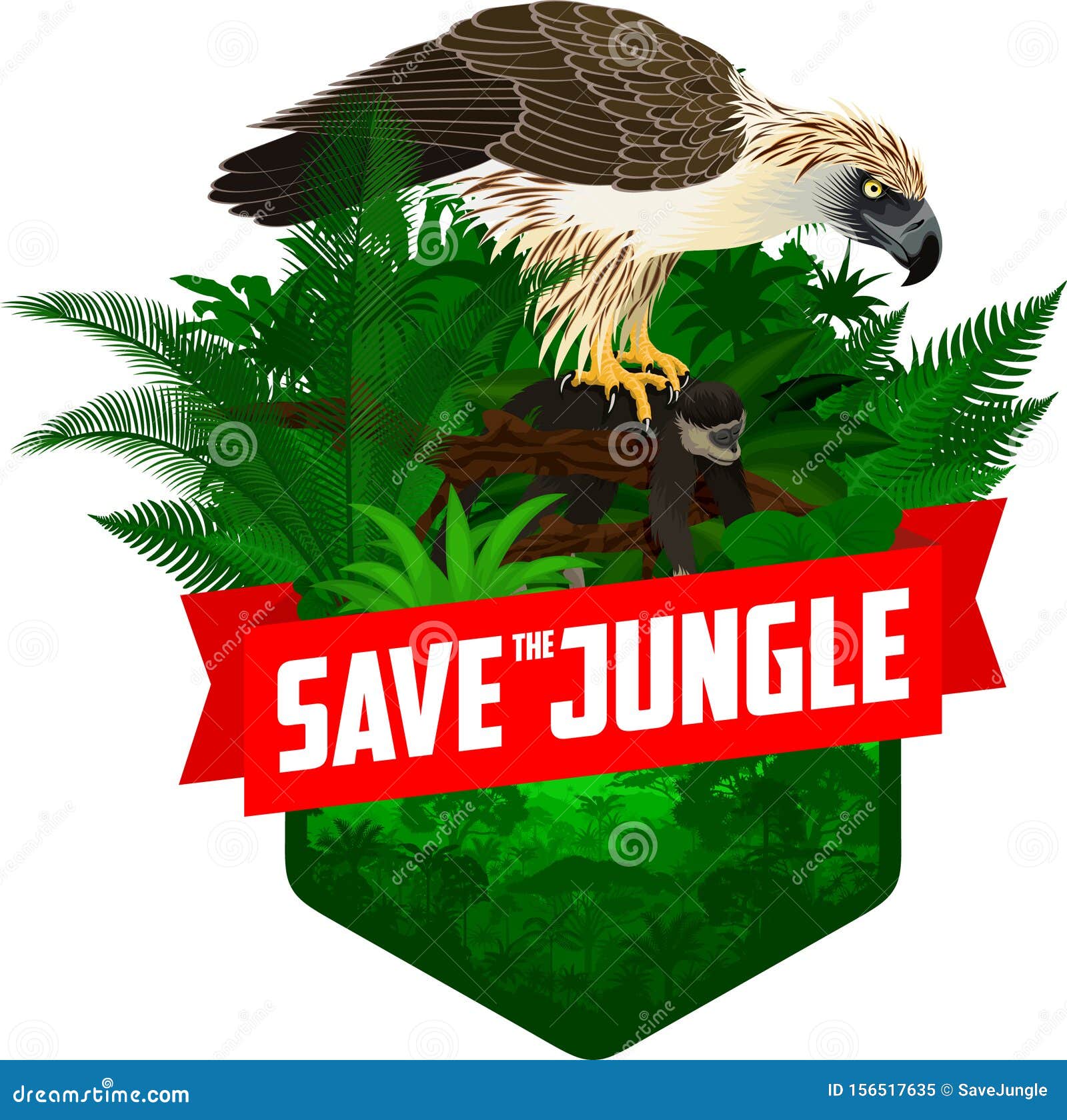 Vector Jungle Rainforest Emblem with Philippine Eagle - Pithecophaga ...