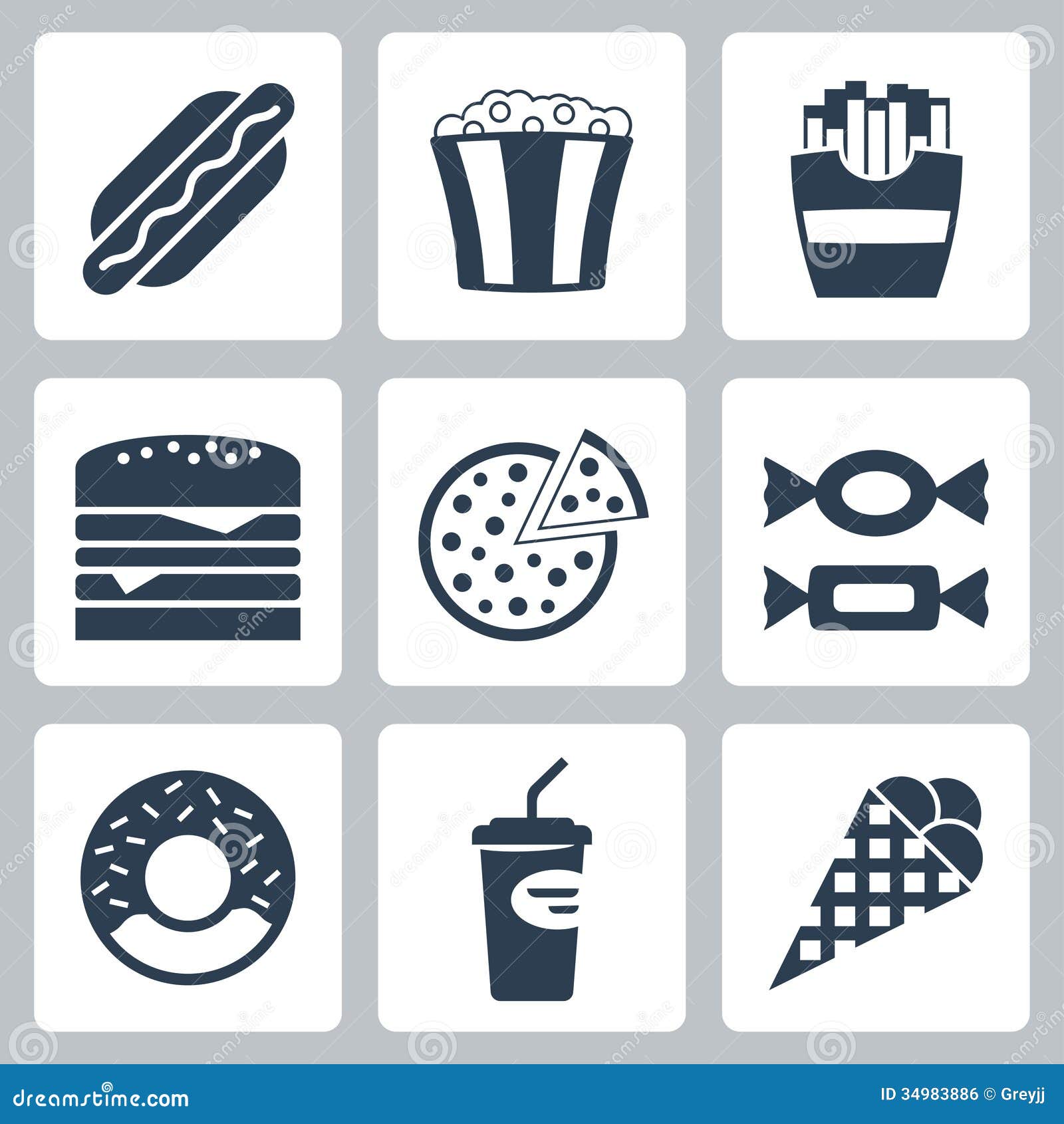 Vector junk food icons set stock vector. Illustration of food - 34983886