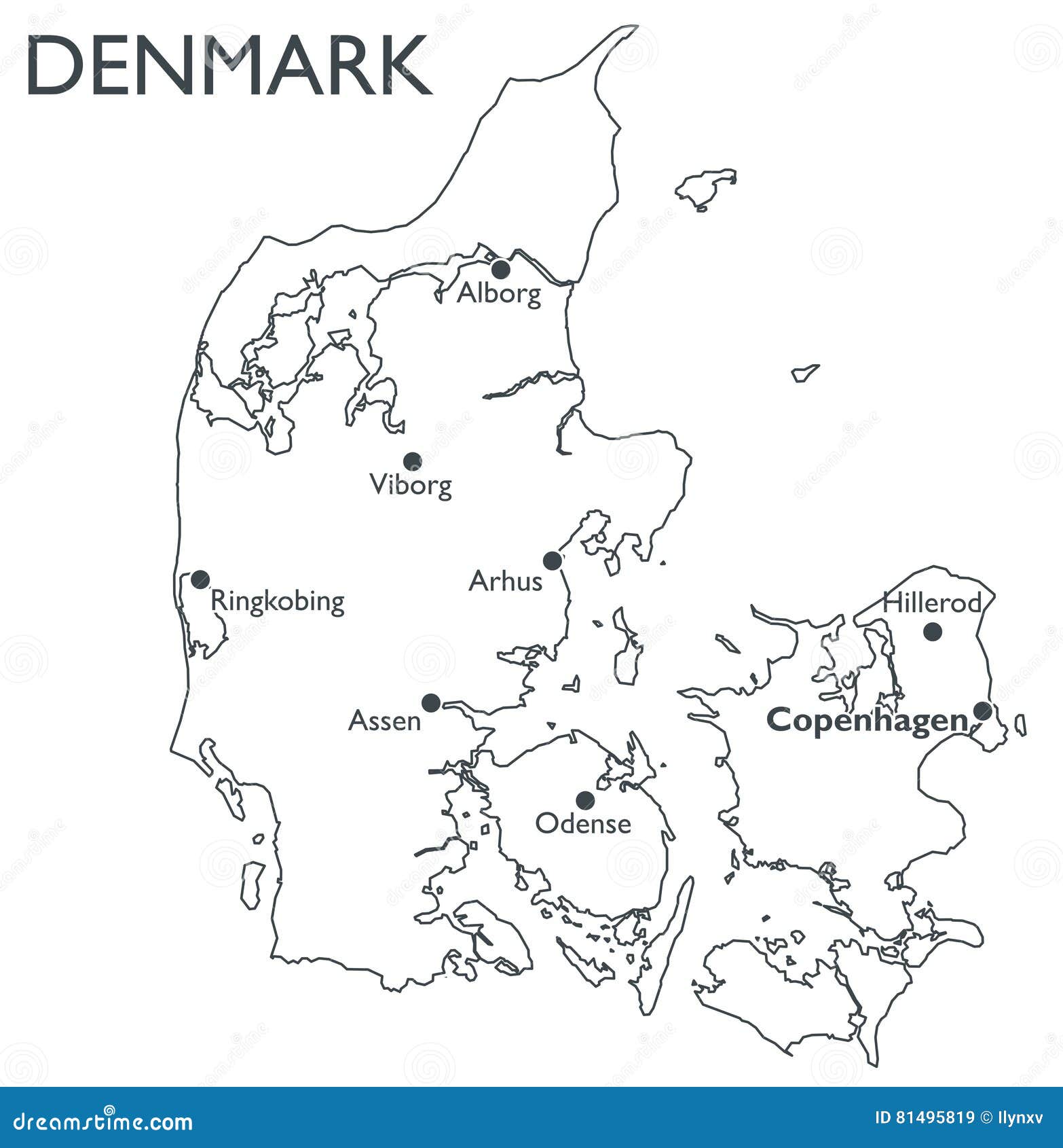 Vector Kaart Van Denemarken Vector Illustratie - Illustration of assen ...