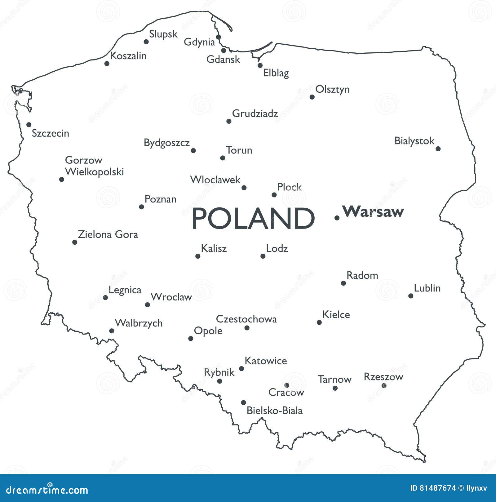 Vector kaart van Polen vector illustratie. Illustration of polen - 81487674