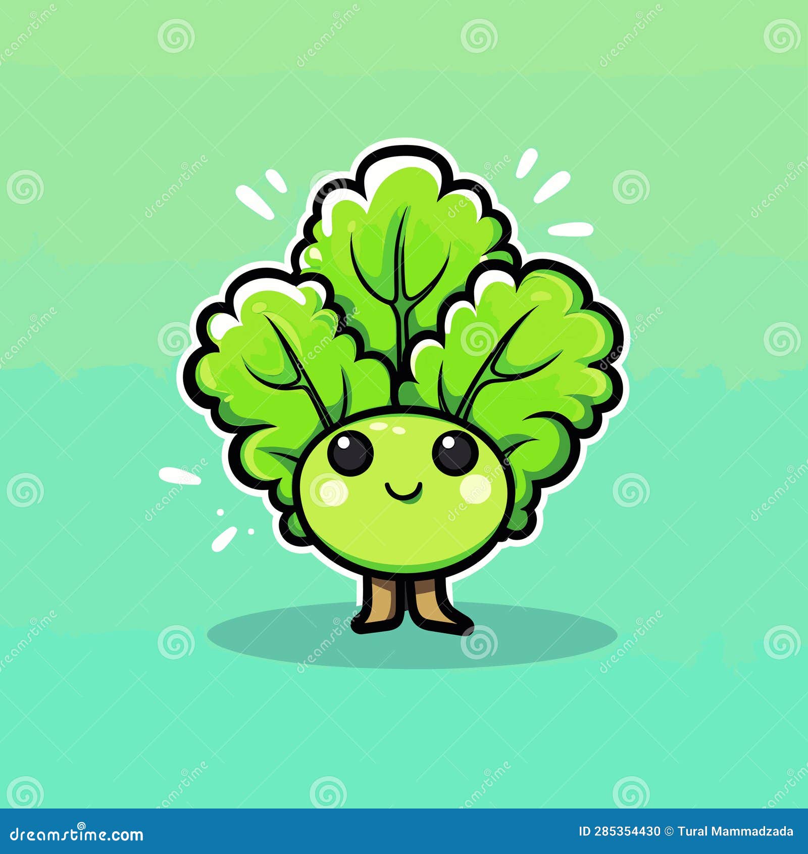 Vector of a Kale Plant with a Cheerful Smiley Face on Its Leaves Stock ...