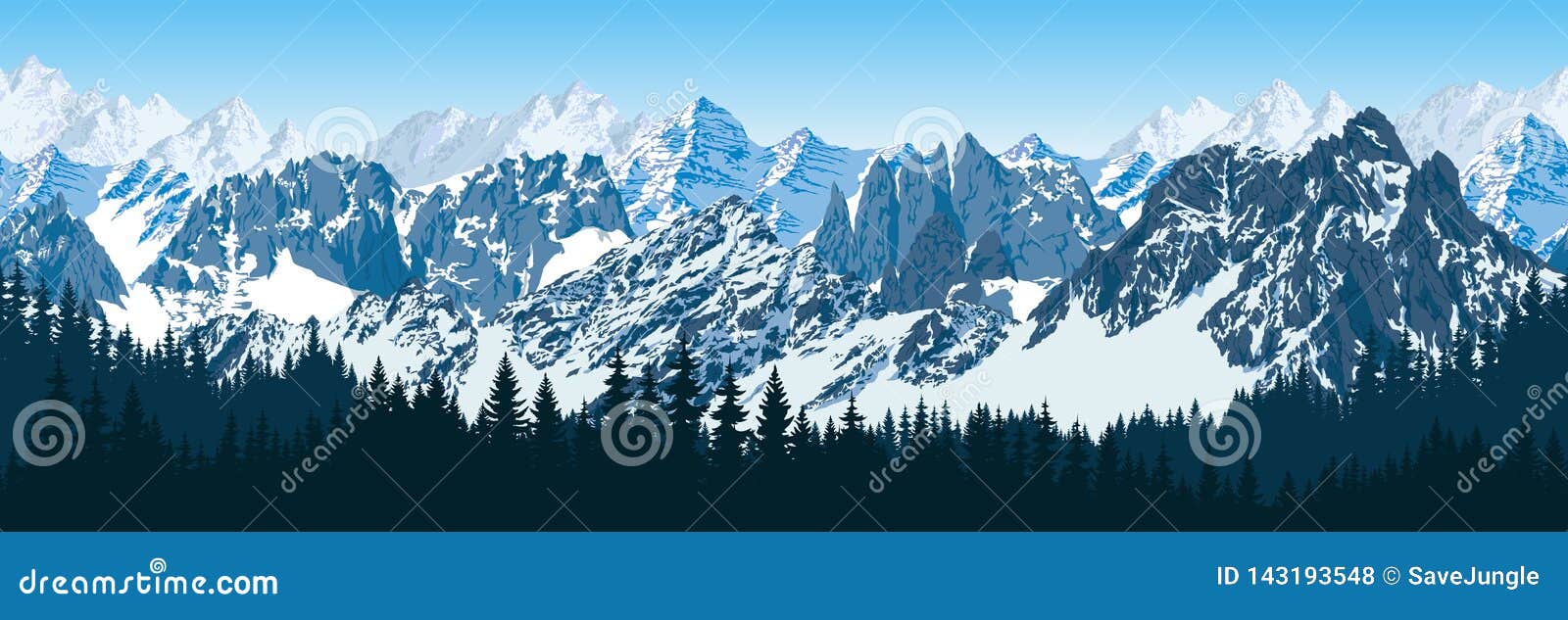 Vector Karakoram Himalayan Mountains with Forest Panorama Stock Vector ...