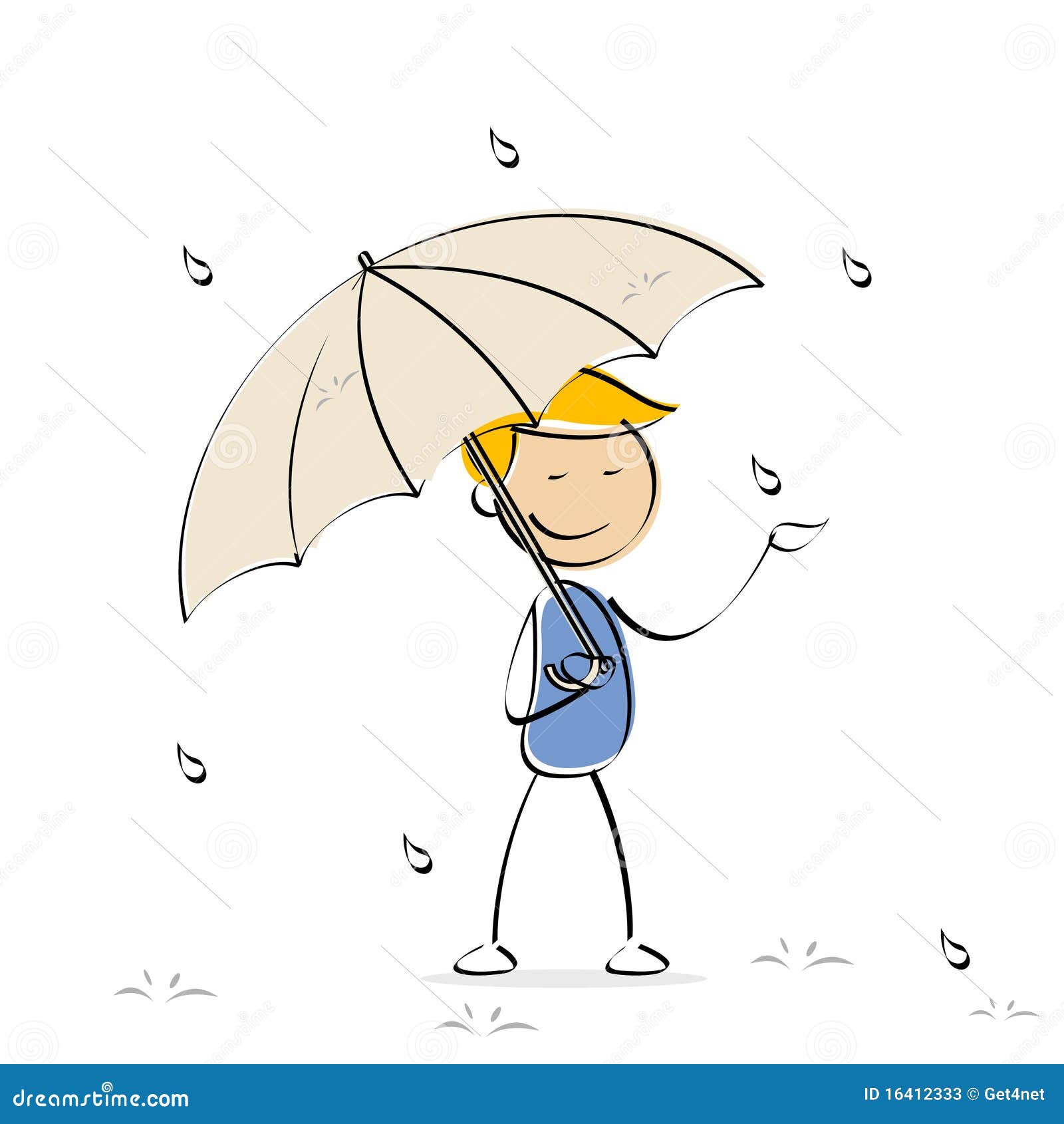 Vector kid enjoying rain stock illustration. Illustration of small ...