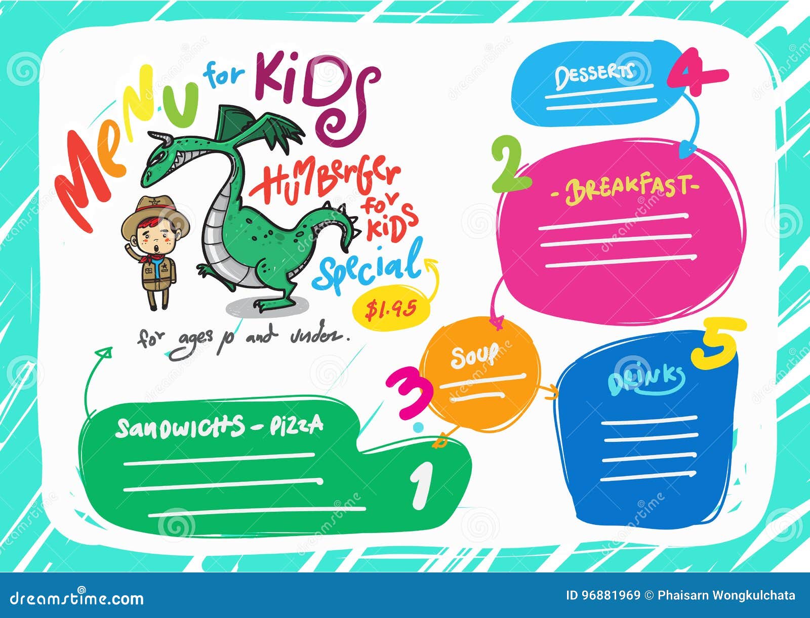 Vector kids menu template. stock vector. Illustration of banner - 96881969