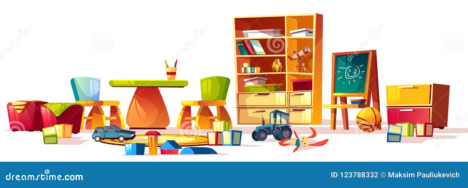 Vector Kindergarten Toys Set, Games for Playground Room Stock Vector ...