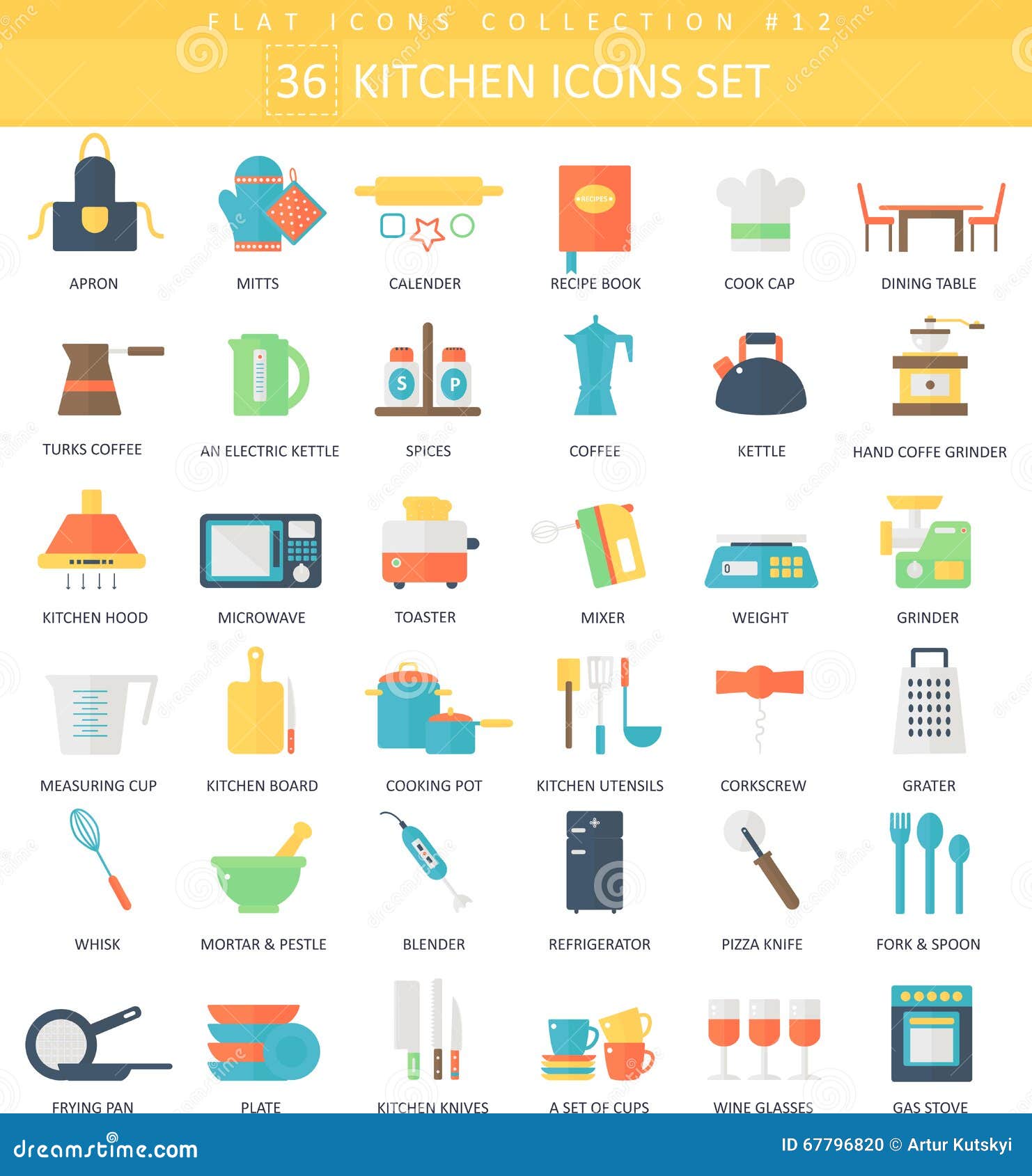 Vector Kitchen Color Flat Icon Set. Elegant Style Design. Stock Vector ...