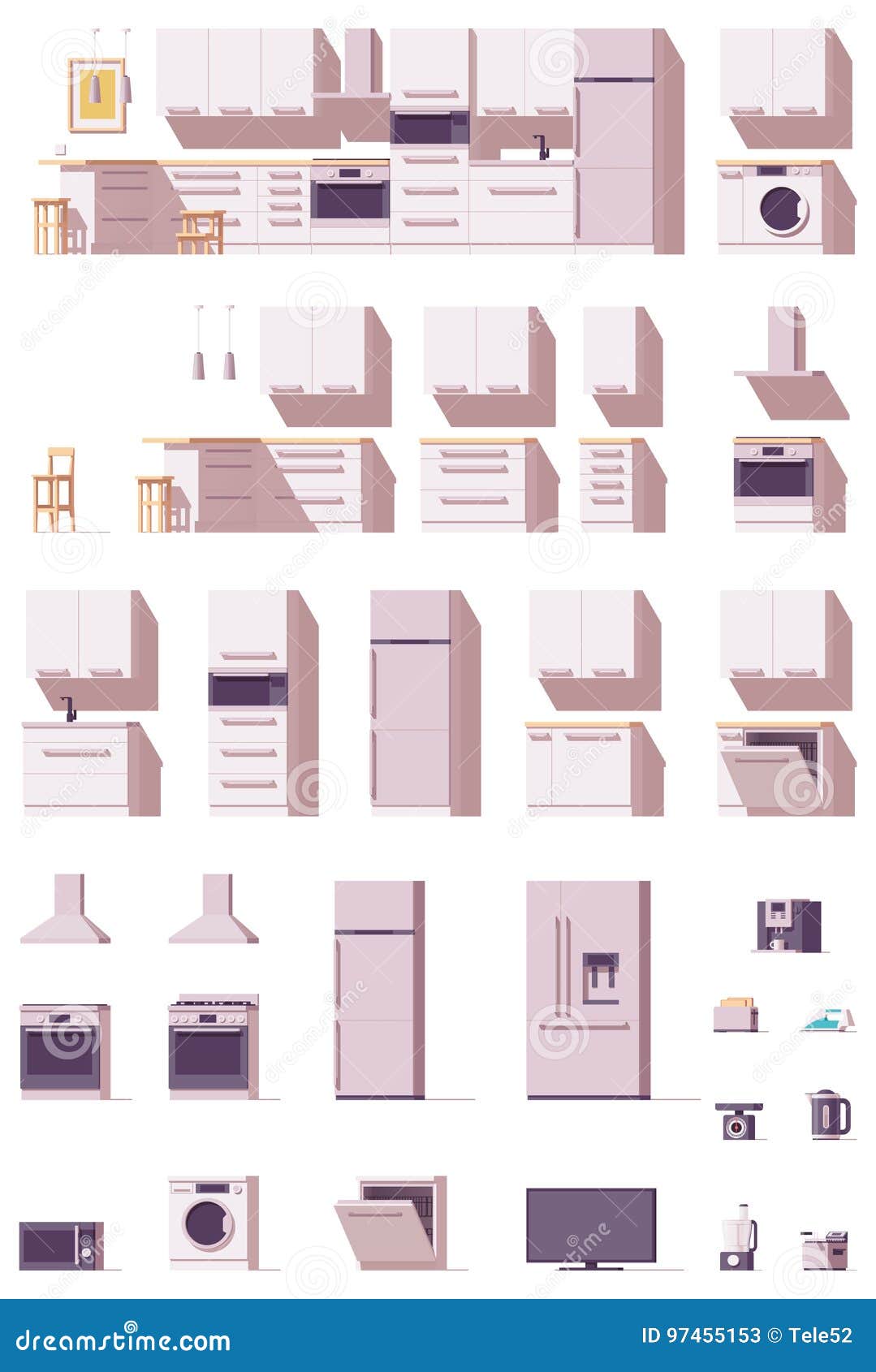 Vector Kitchen Equipment and Furniture Set Stock Vector - Illustration ...