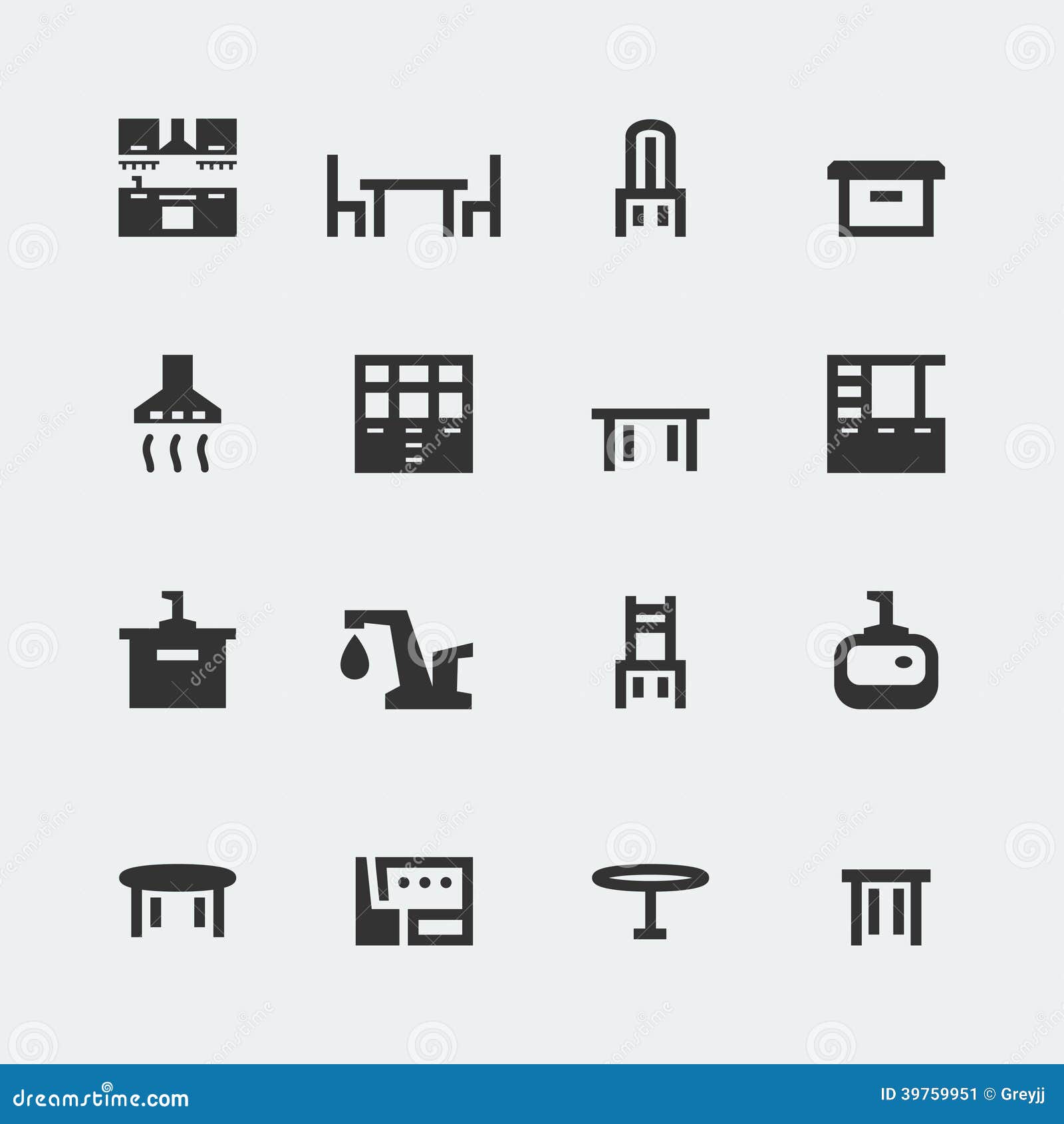 Vector Kitchen Furniture Mini Icons Set Stock Vector - Illustration of ...