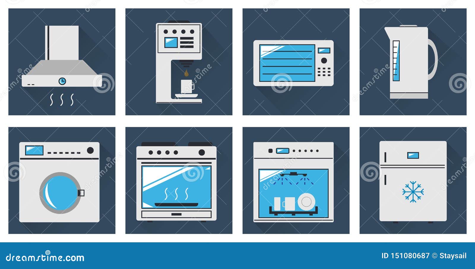 Vector Kitchen Icons. Flat Style Stock Illustration - Illustration of ...