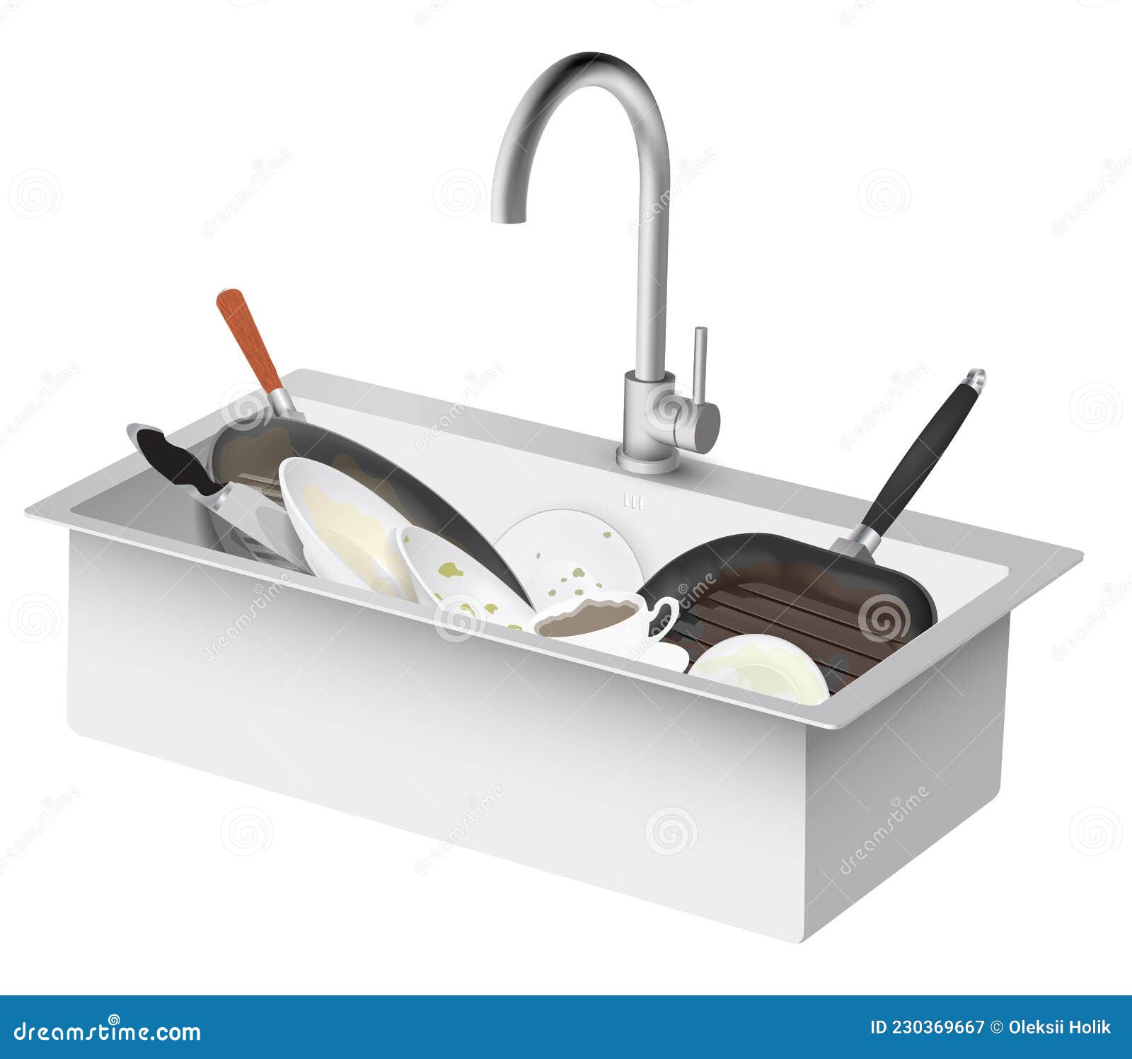 Vector Kitchen Sink with Dirty Dishes Stock Vector - Illustration of ...